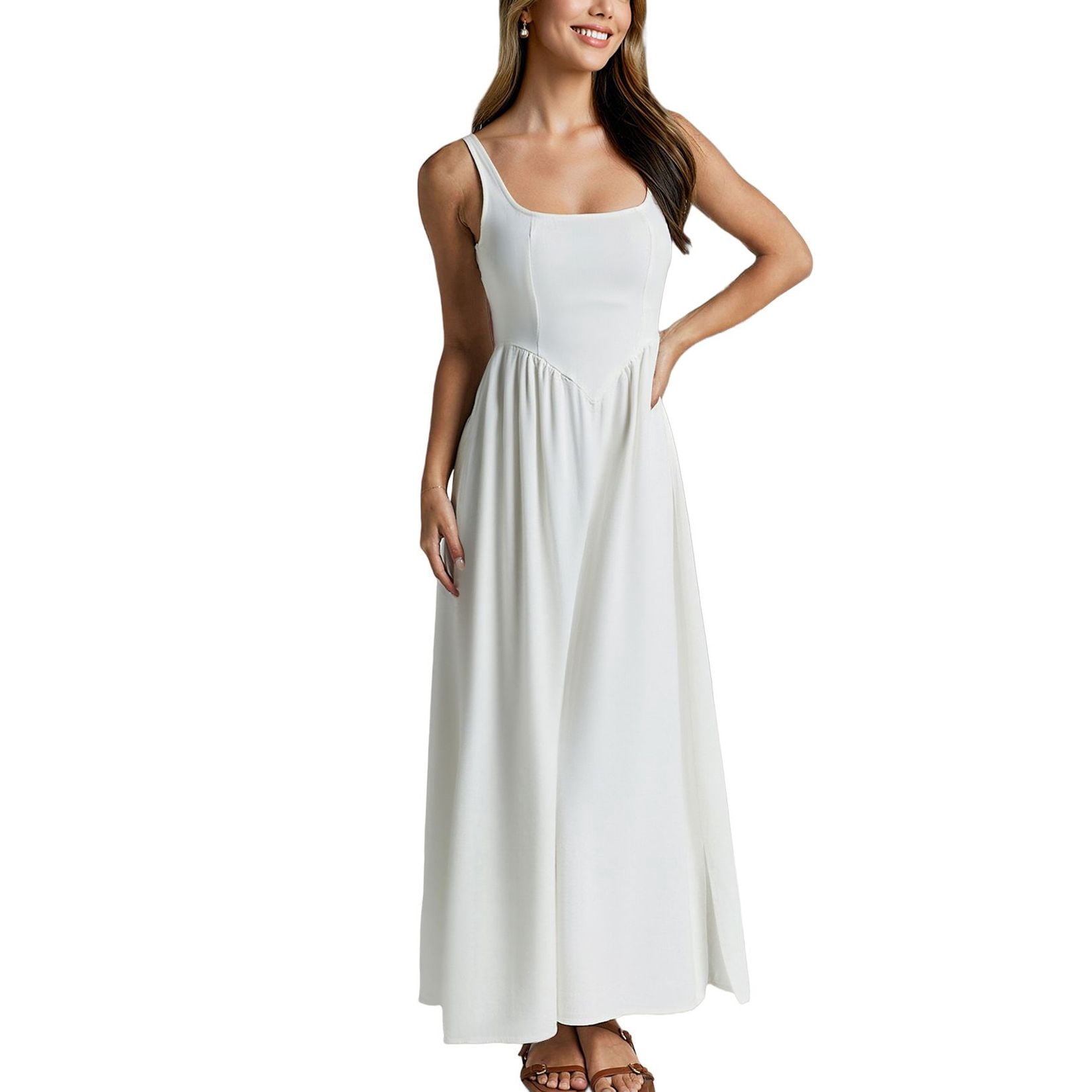 Defitshape Women's Ankle A Line Long Dress Backless Dresses Autumn ...