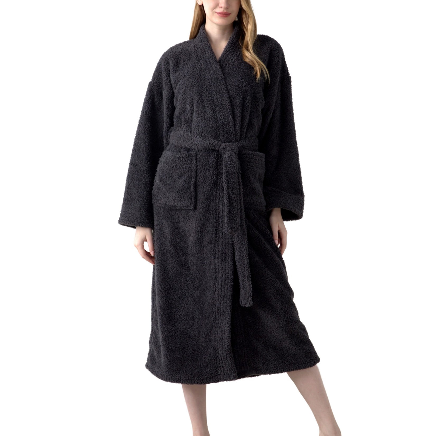 Defitshape Women's Belt Fleece Bath Robe Chic Bathrobes Calf Length ...