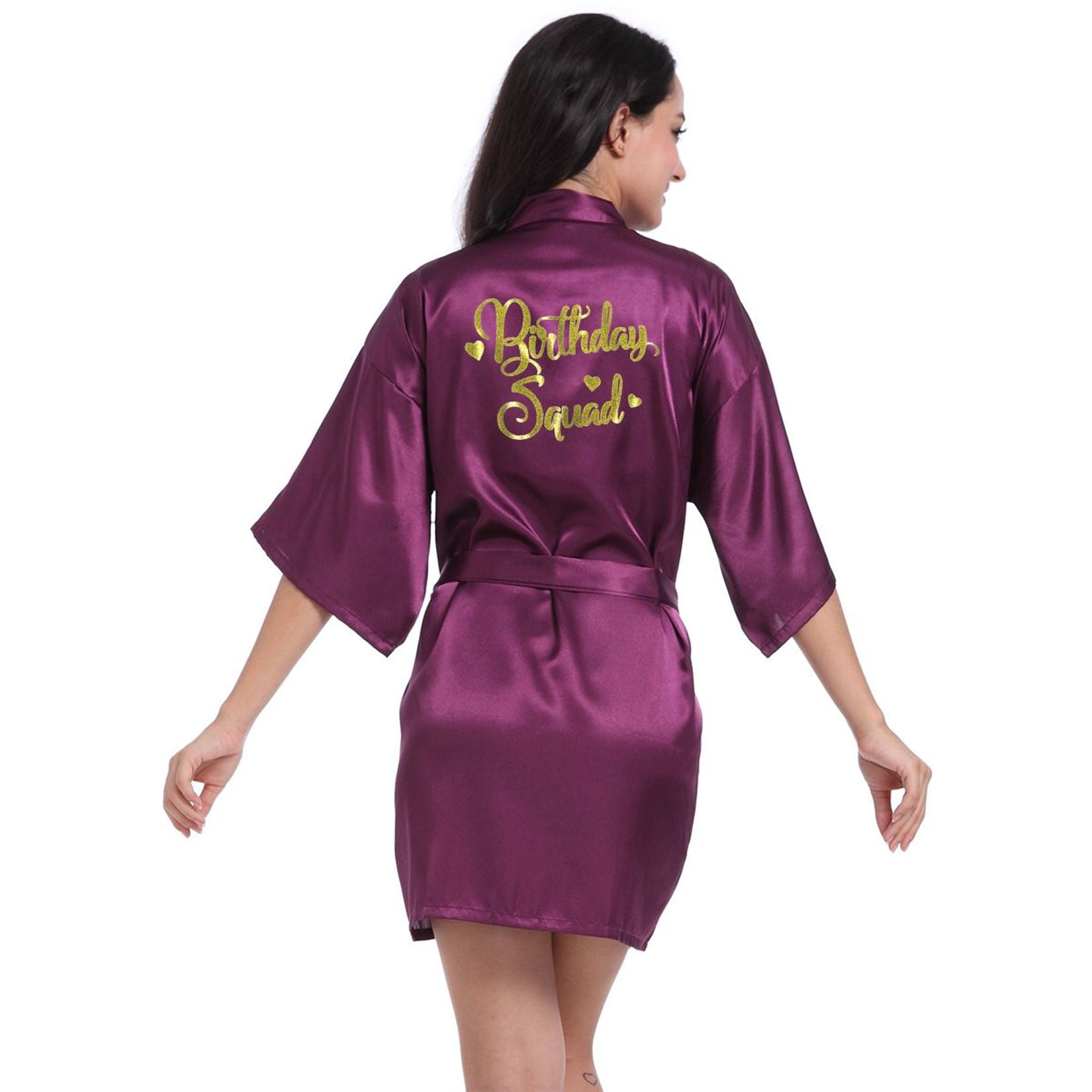 Defitshape Women's Birthday Party Robe Silk Kimono Bath Robes Satin ...