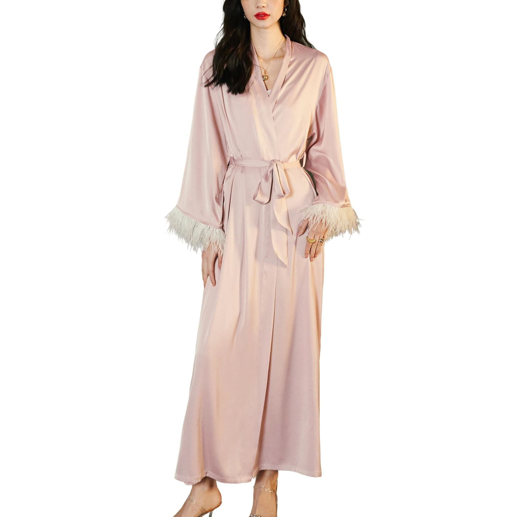 Defitshape Women's Calf Length Bathrobe Comfy Satin Bridal Bath Robes ...