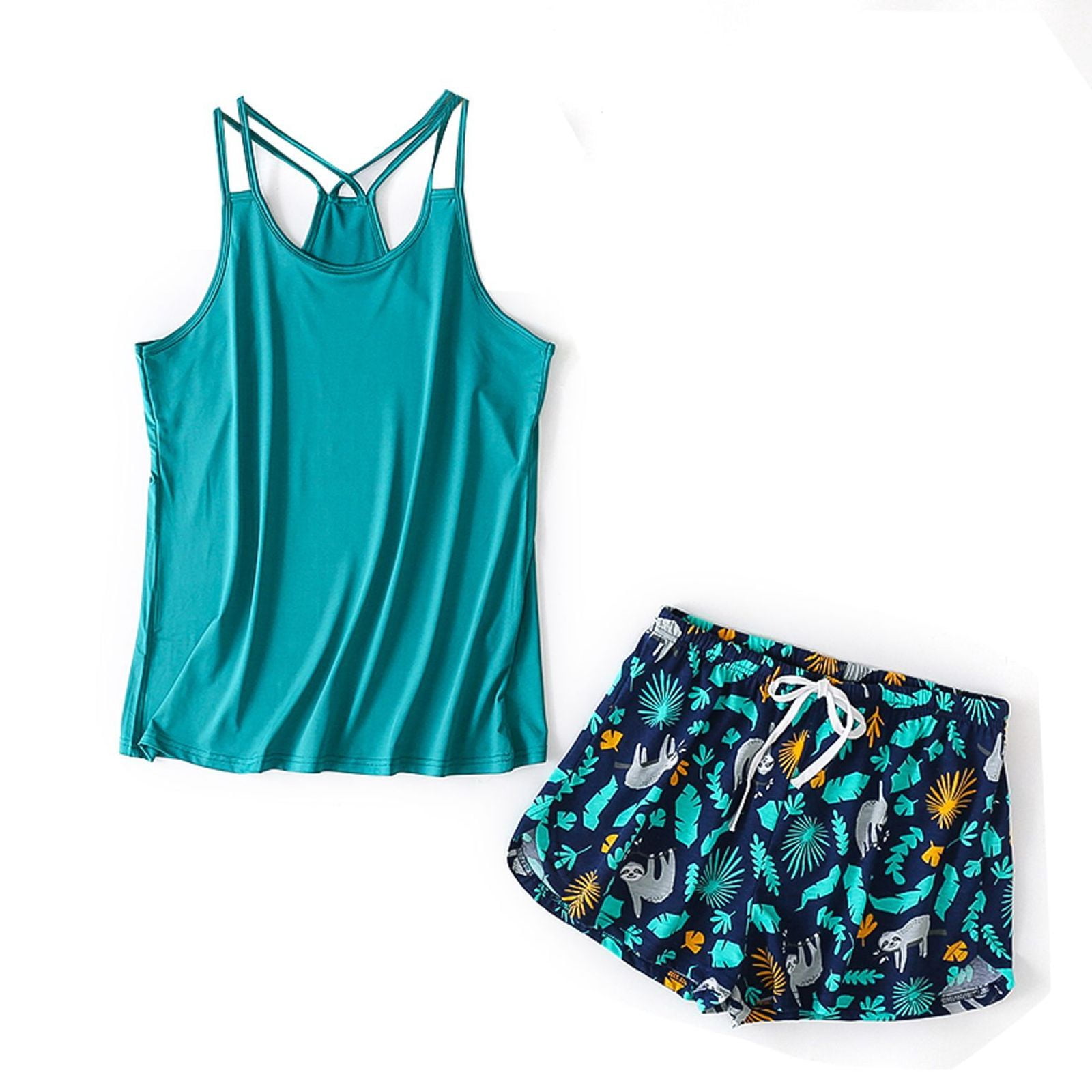 Defitshape Women's Cami Pajama Set Tank Summer Racer Sleeveless Back ...