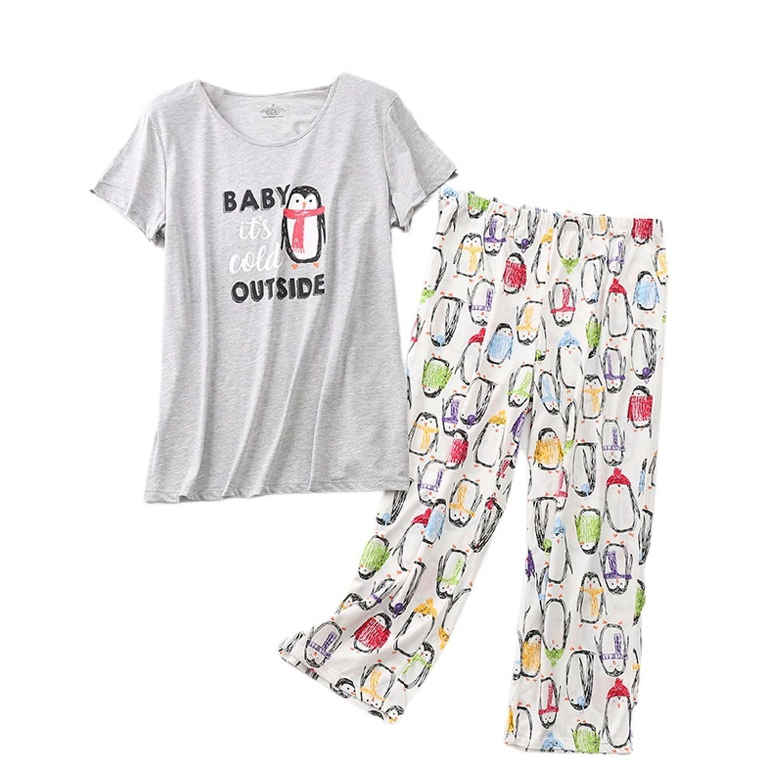 Defitshape Women's Capri Pajama Set 2 piece Pj Cartoon Printed Chic ...