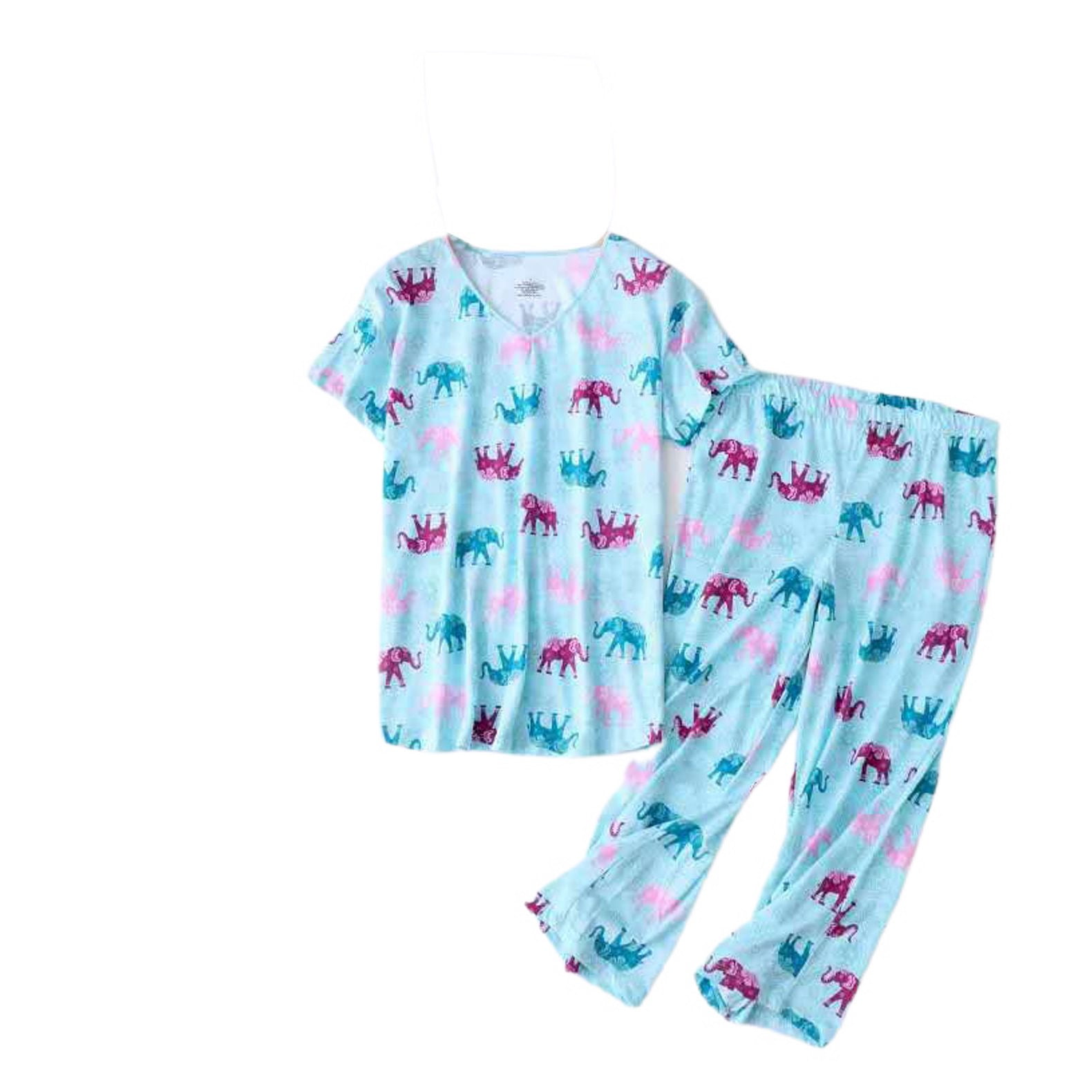 Defitshape Women's Cartton Pajamas Plus Size Cute Capri Pajama Set ...