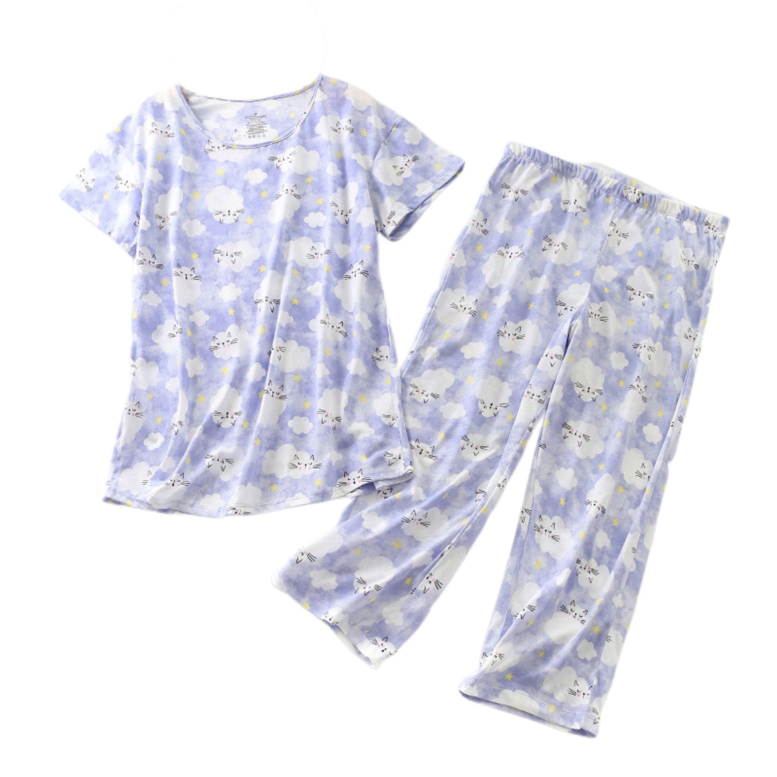 Defitshape Women's Cartton Pajamas Plus Size Cute Capri Pajama Set ...