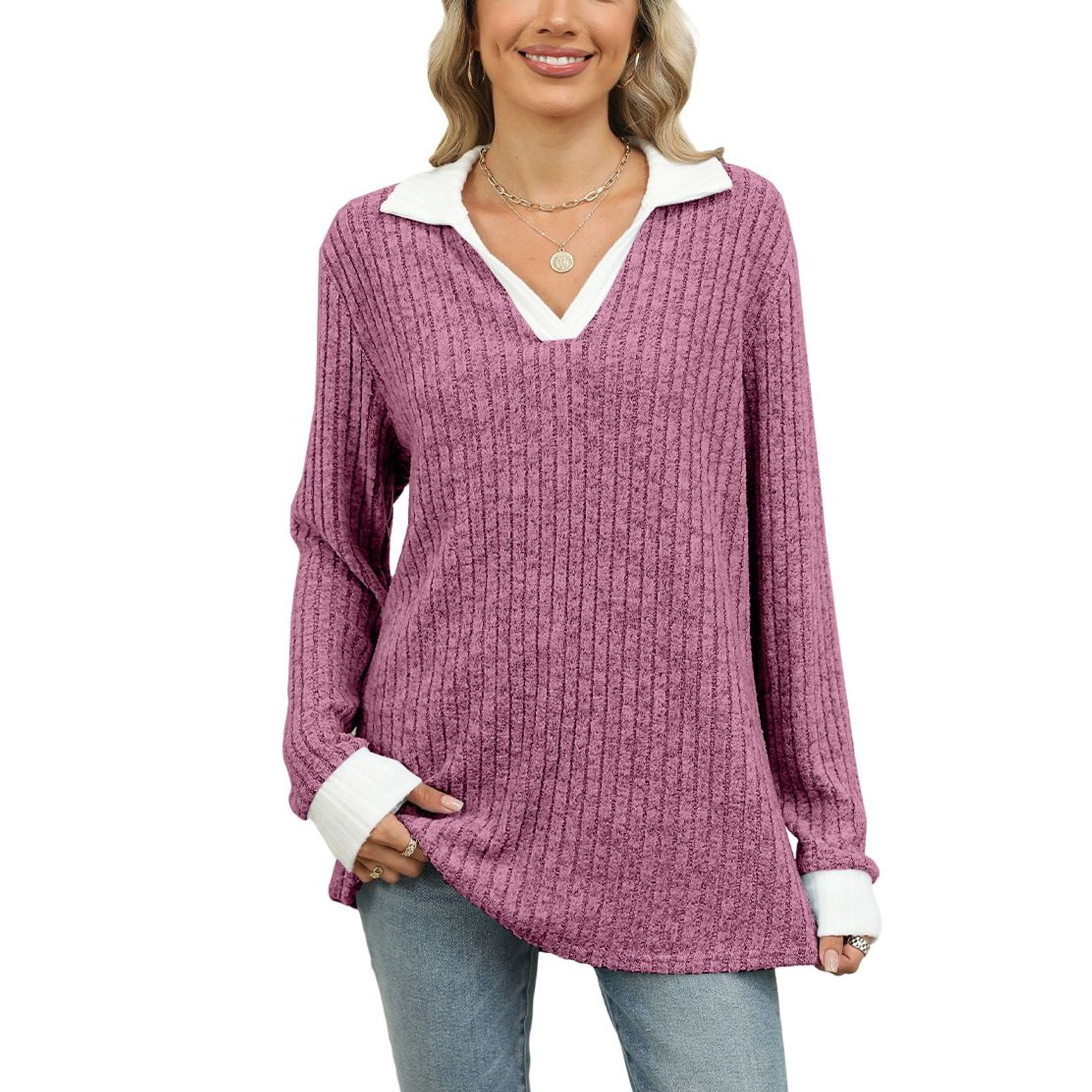 Defitshape Women's Casual Pullover Sweaters Chic Pull Over Drop ...