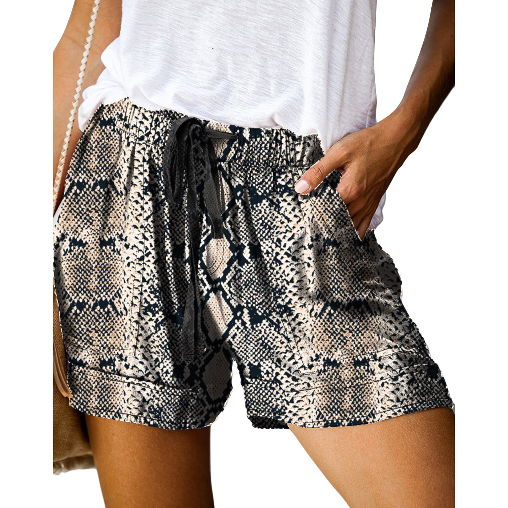 Defitshape Women's Casual Shorts Drawstring Elastic Waist Cotton Blend ...