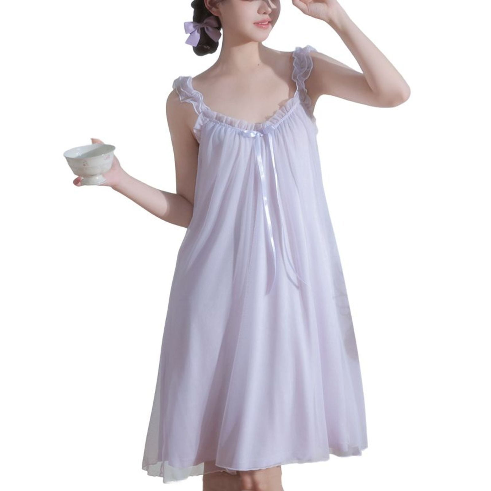 Defitshape Women's Chemise Nightgown Falbala Lounge Dress Fit And ...