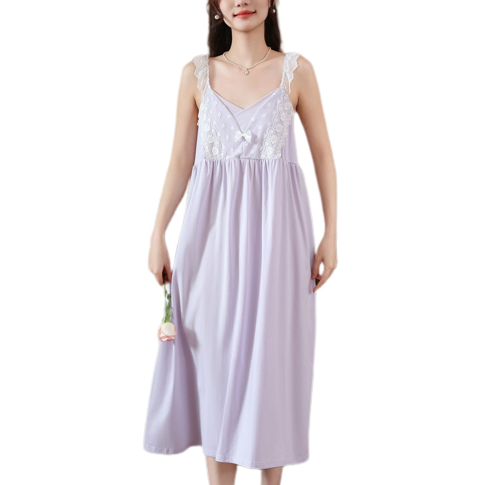 Defitshape Women's Cotton Long Nightgown Princess Victorian Pj Soft ...
