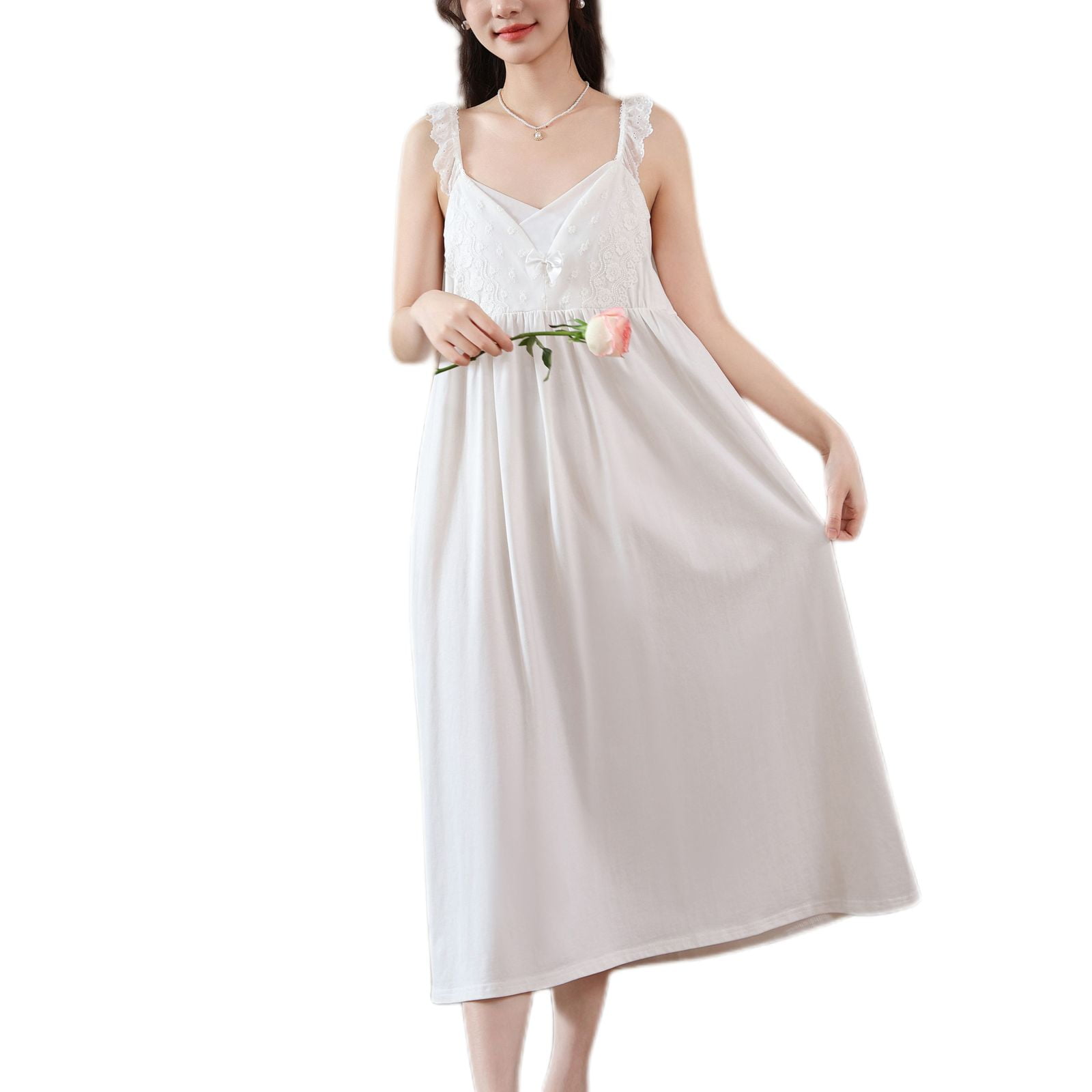 Defitshape Women's Cotton Long Nightgown Princess Victorian Pj Soft ...