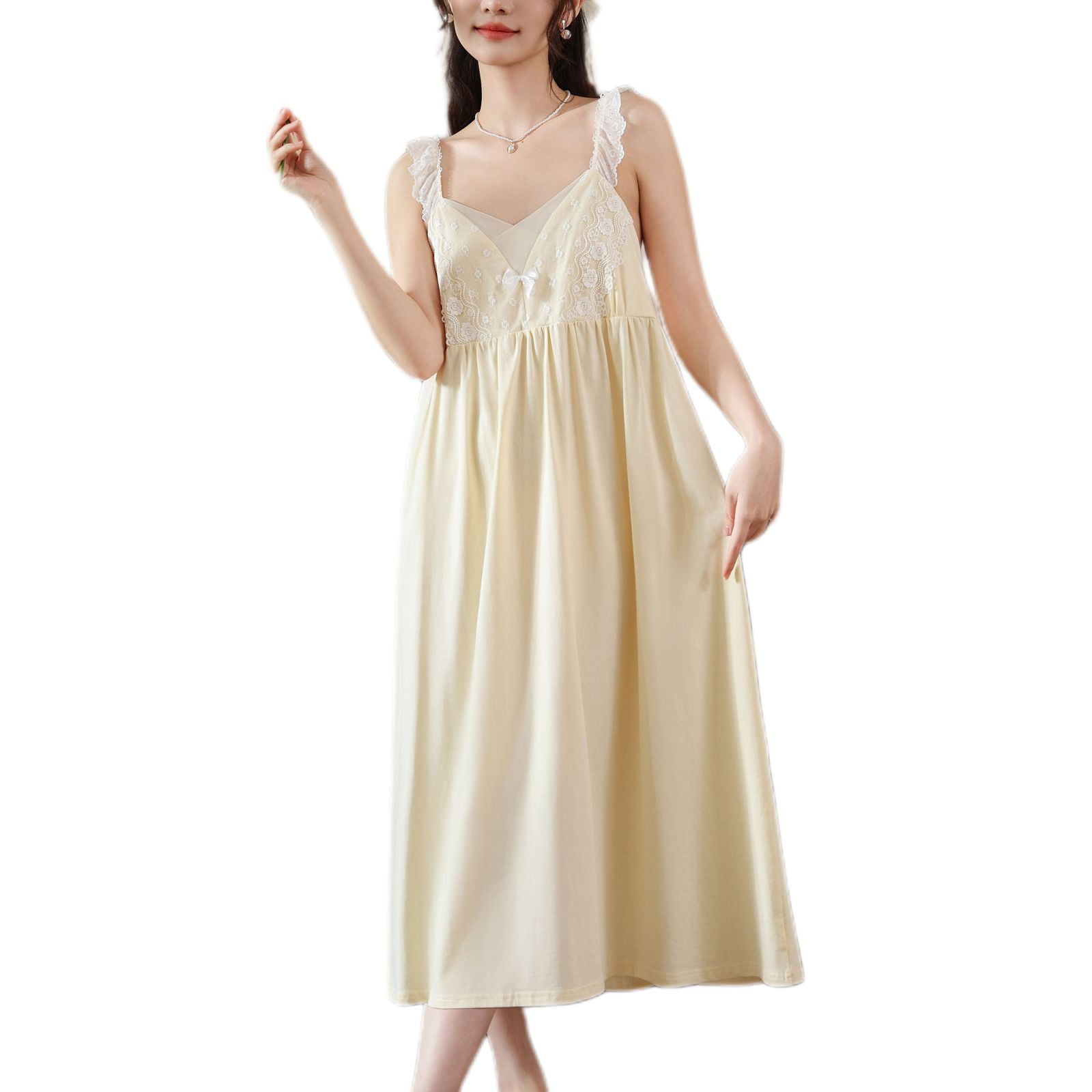 Defitshape Women's Cotton Long Nightgown Princess Victorian Pj Soft ...