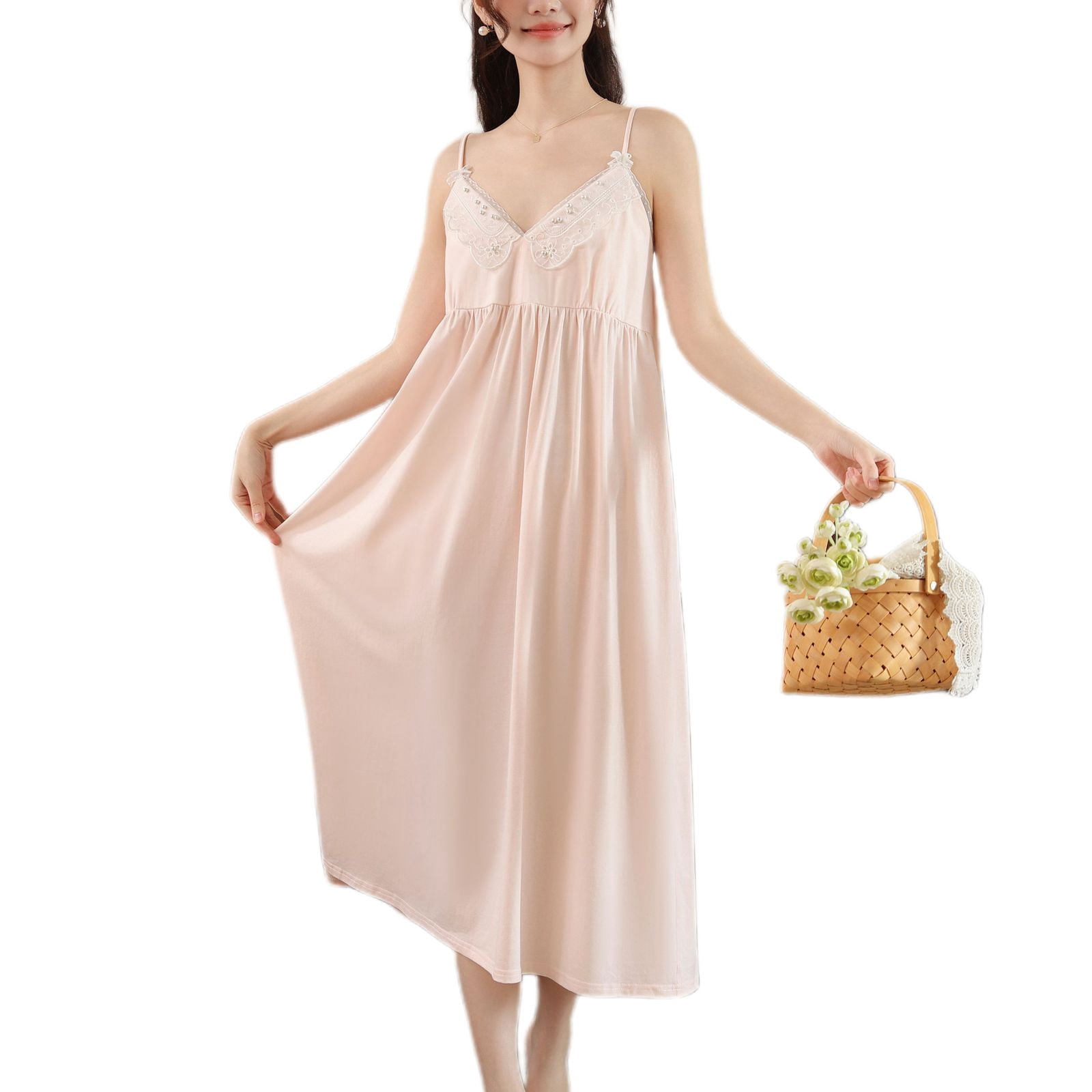 Defitshape Women's Cotton Nightgown Cute Victorian Princess Lace V Neck ...