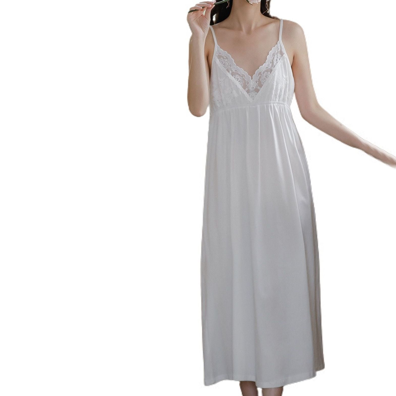 Defitshape Women's Cotton Nightgown Soft Lace Summer Sleepwear Vintage ...