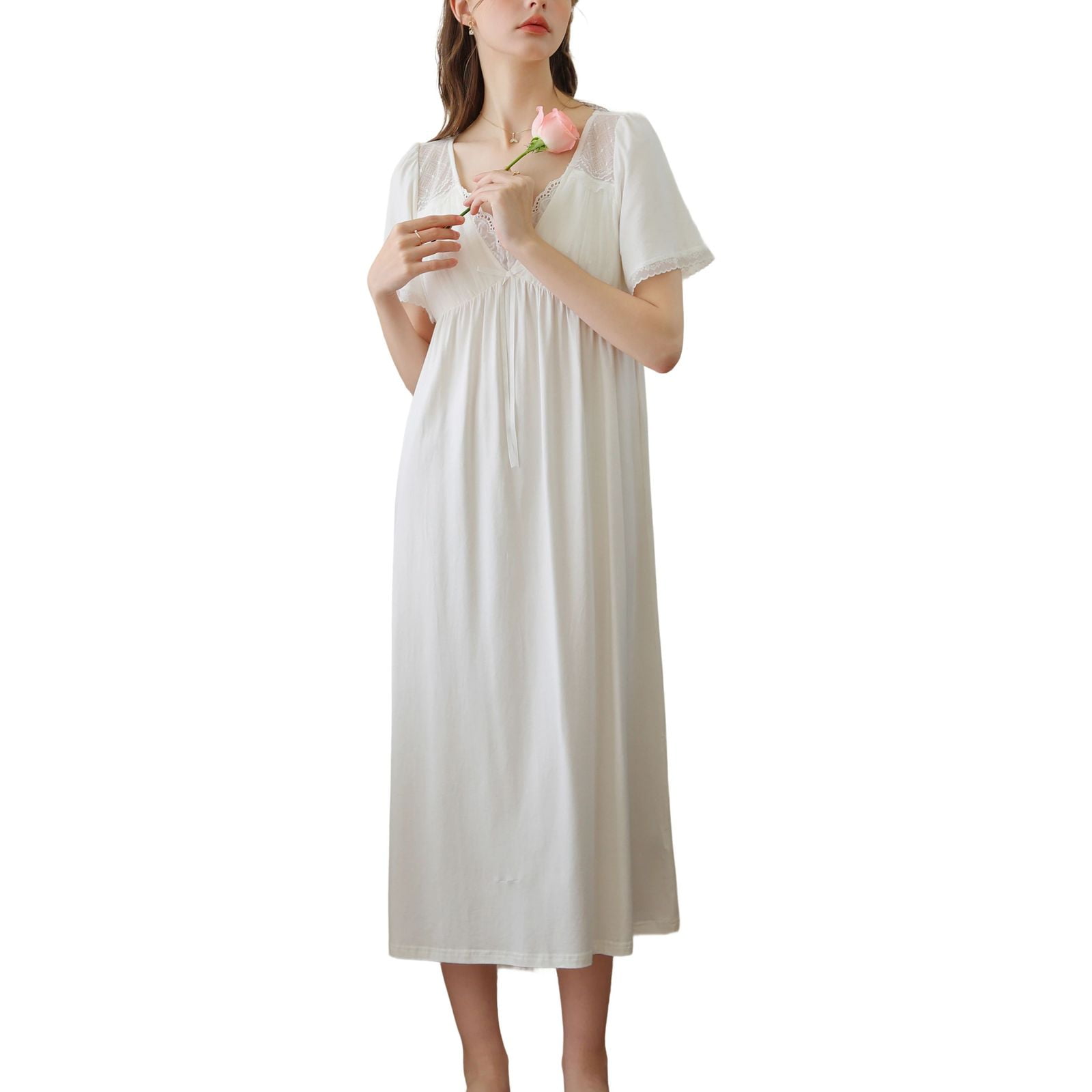 Defitshape Women's Cotton Nightgown Vintage Victorian Night Gown Cute ...