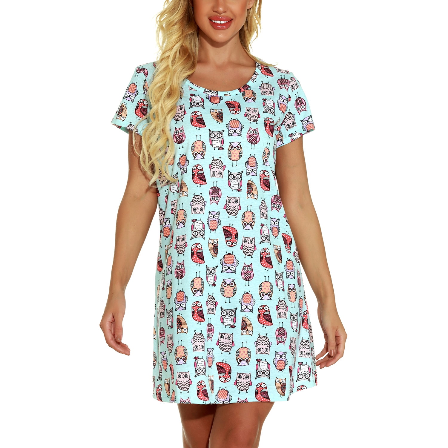 Defitshape Women's Soft Cotton Nightgown, Short Sleeve Printed ...
