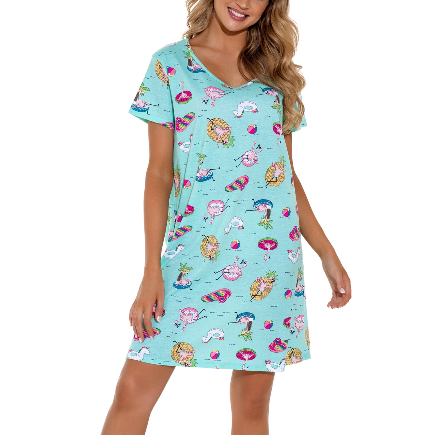 Defitshape Women's Cotton Nightgowns Soft Short Sleeve Sleep Shirt ...