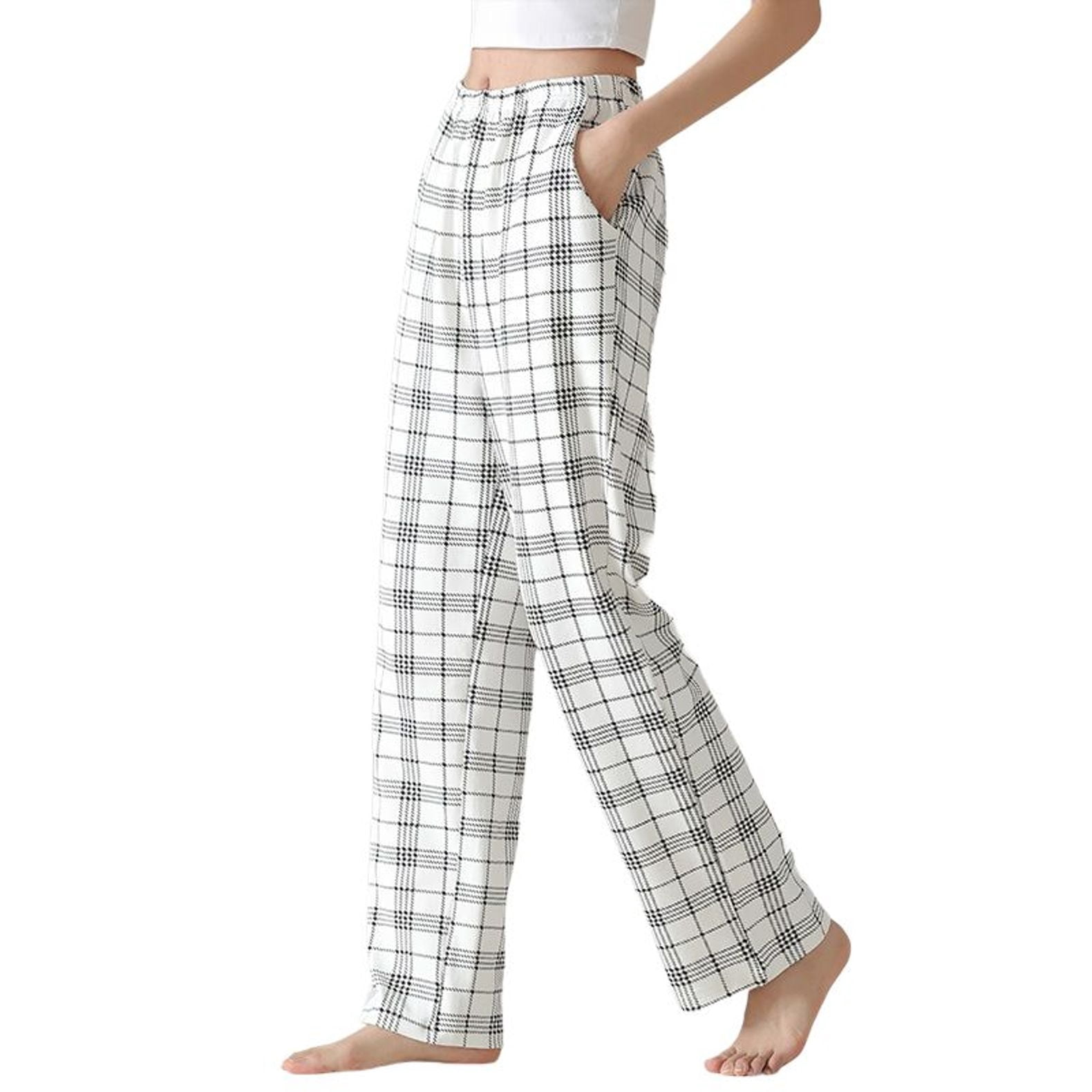 Defitshape Women's Cotton Pajama Pants Plaid Printed Pj Bottoms Elastic ...