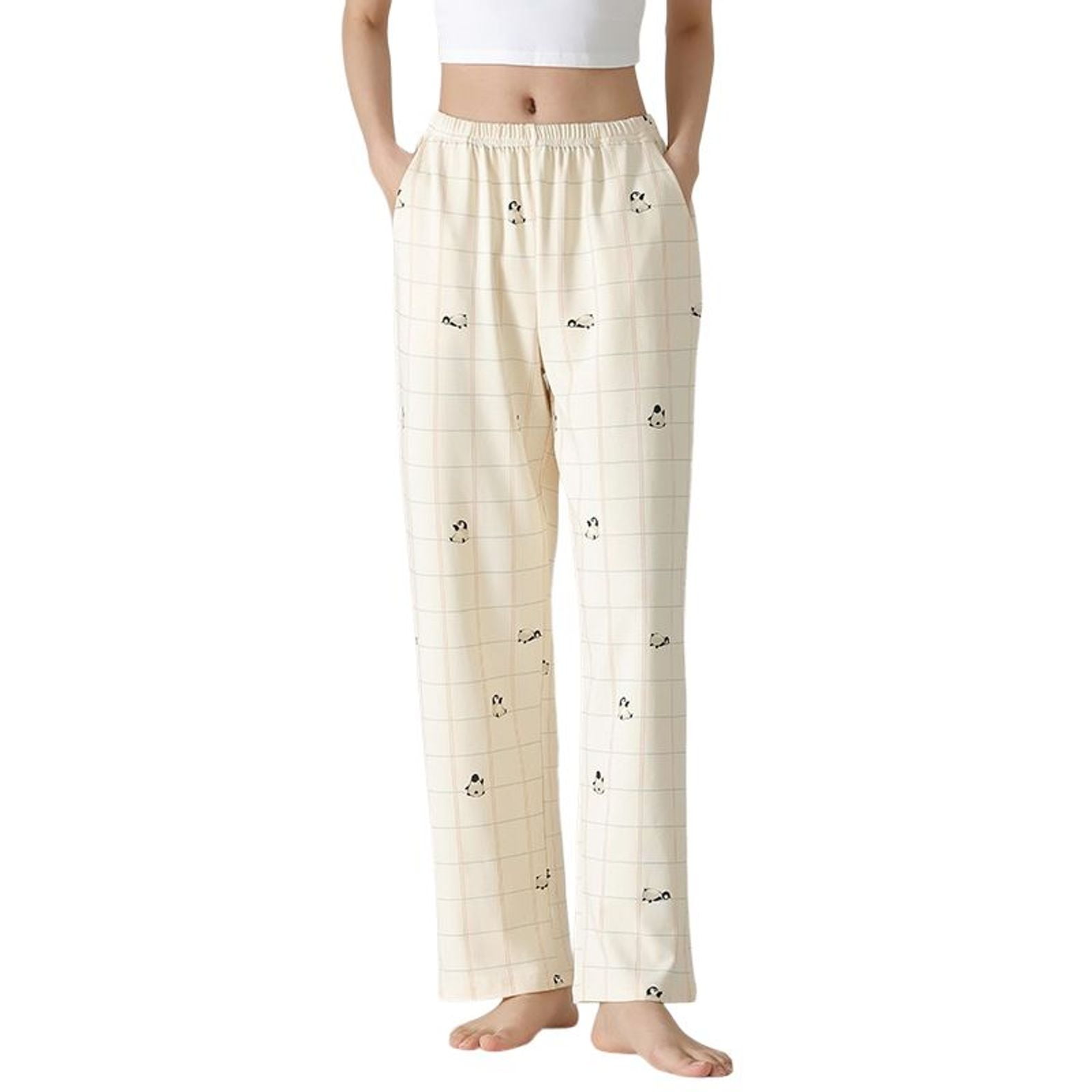 Defitshape Women's Cotton Pajama Pants Plaid Printed Pj Bottoms Elastic ...