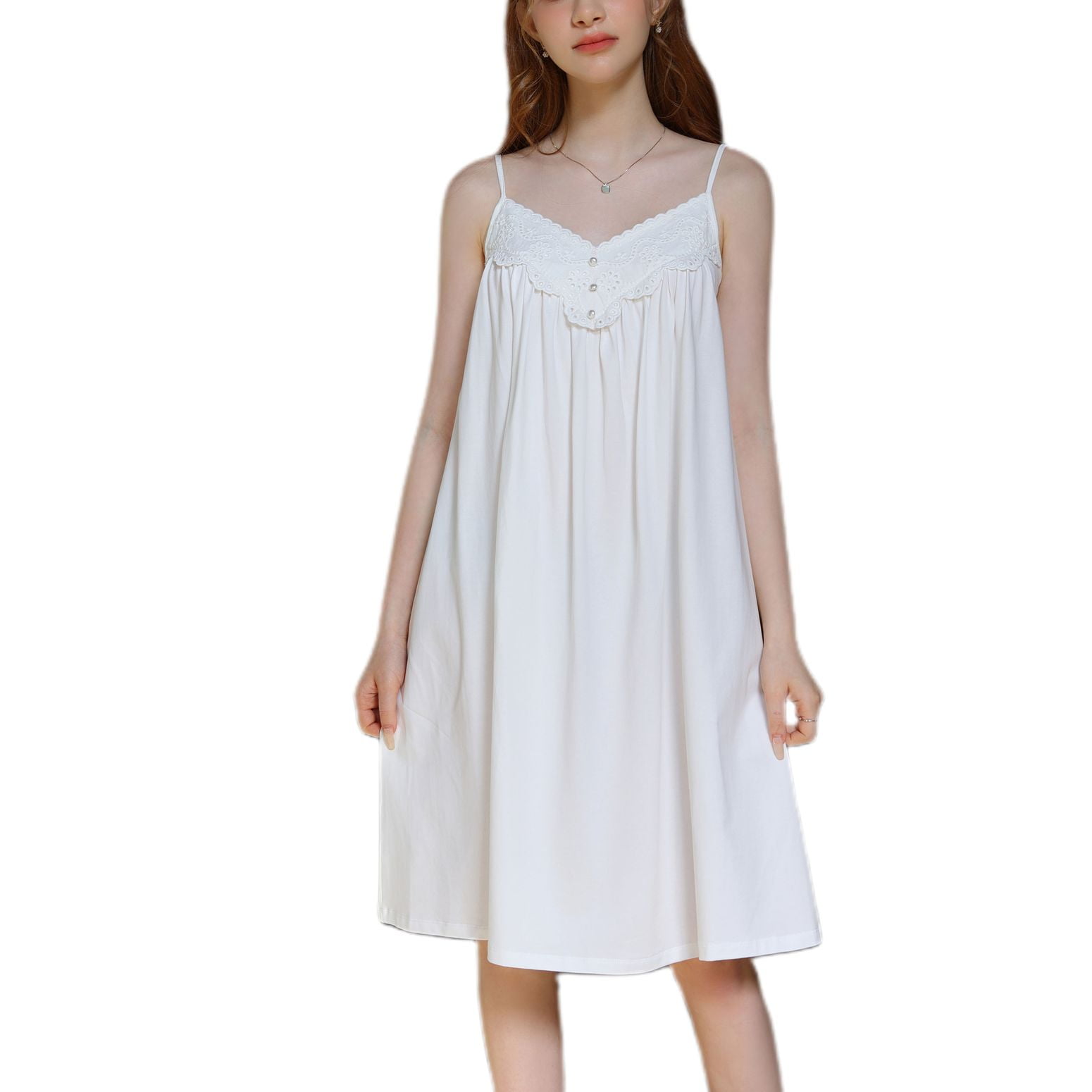 Defitshape Women's Cotton Sleep Shirt Summer Sleepwear Lace Sleeveless ...