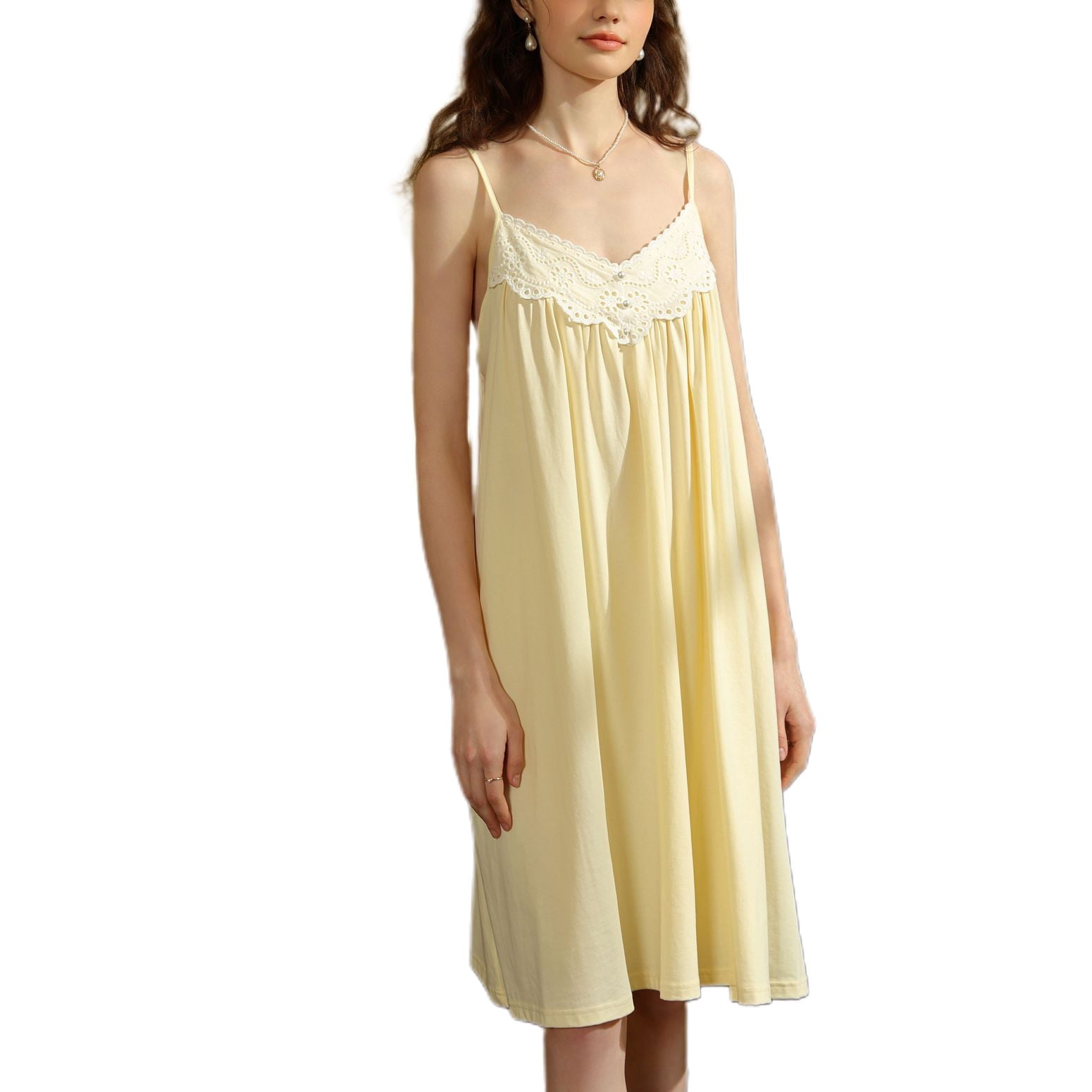 Defitshape Women's Cotton Sleep Shirt Summer Sleepwear Lace Sleeveless ...