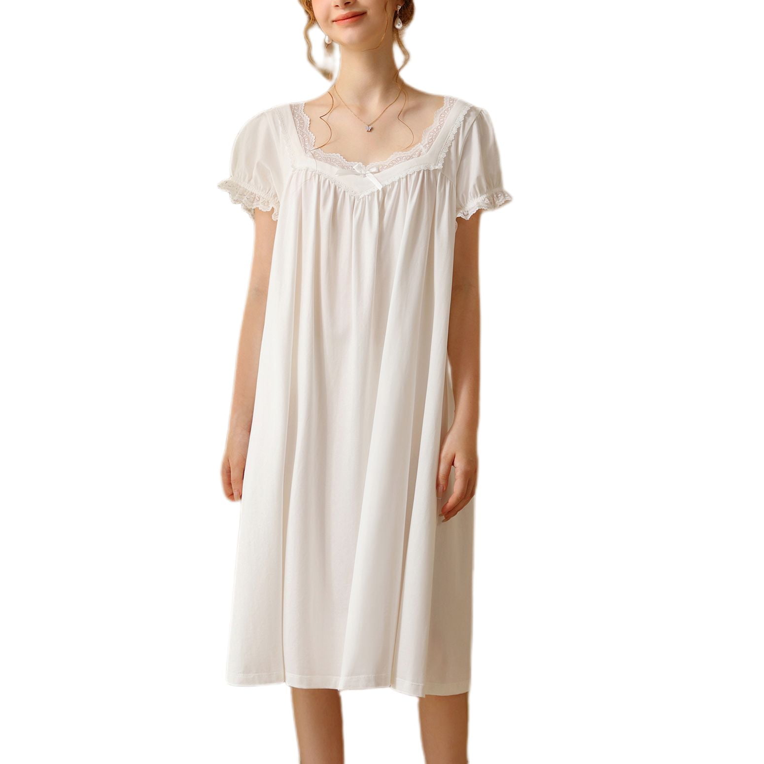 Defitshape Women's Cotton Victorian Nightgown Princess Lightweight Soft ...