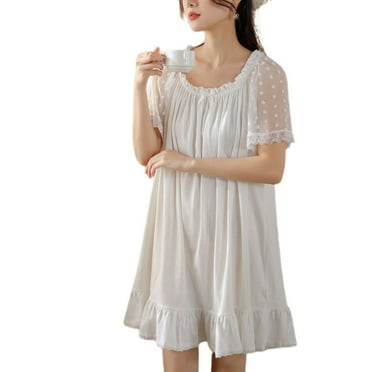 Defitshape Women's Summer Vintage Nightgown Victorian Lace Short Sleeve ...