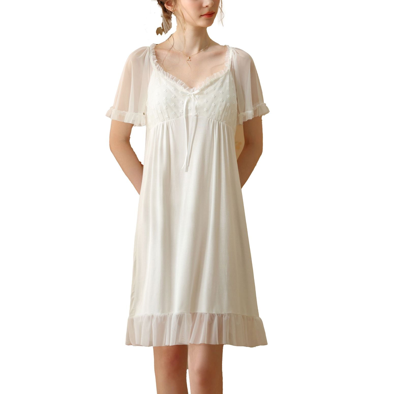 Defitshape Women's Cotton Victorian Nightgown Summer Midi Sleep Dress ...