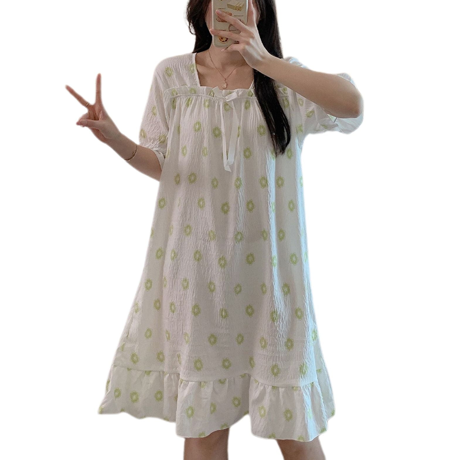 Defitshape Women's Cute Sleep Dress Summer Pjs Short Sleeve Victorian ...