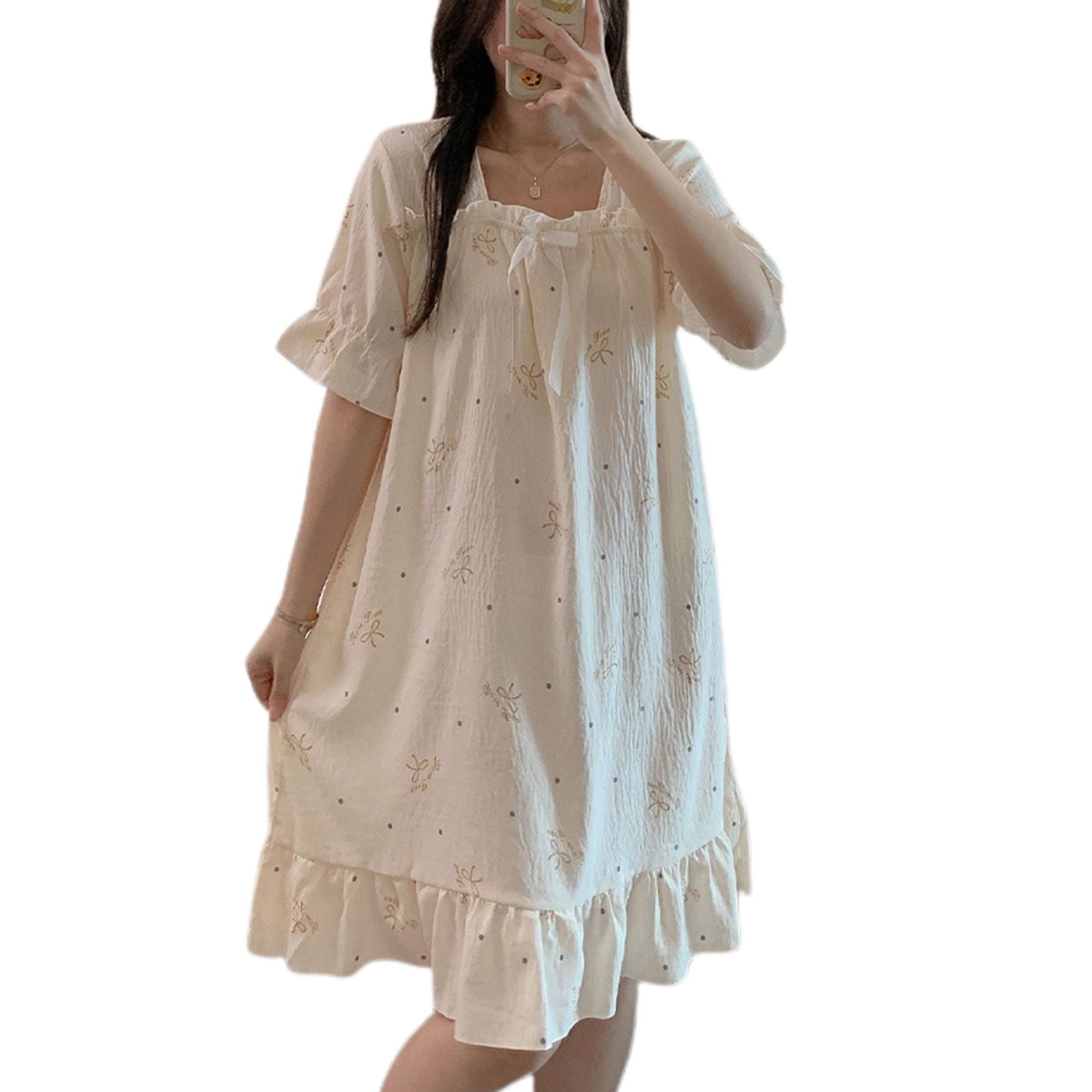 Defitshape Women's Cute Sleep Dress Summer Pjs Short Sleeve Victorian ...