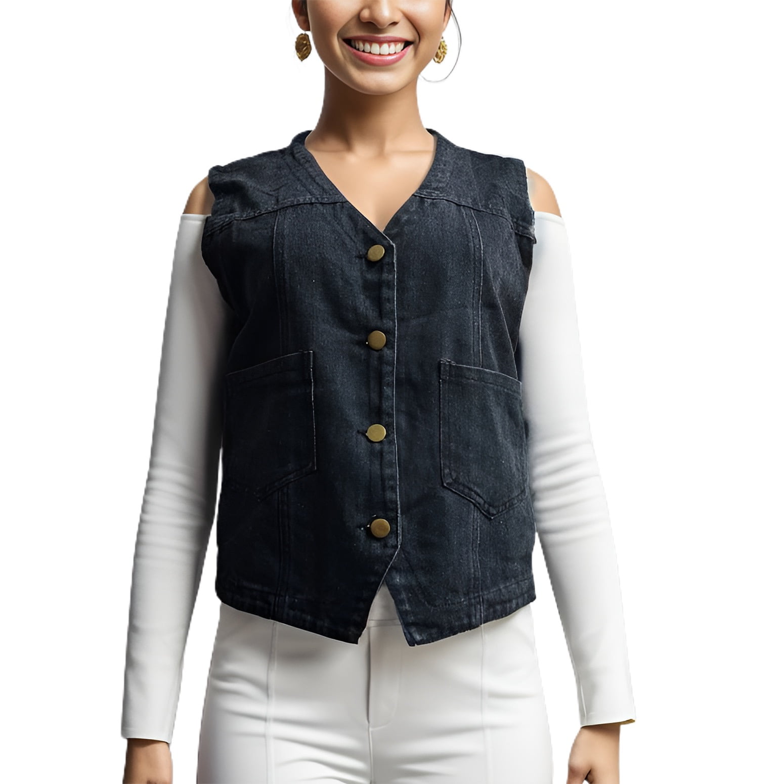 Defitshape Women's Denim Vest V Neck Tank Top Soft Top Western ...