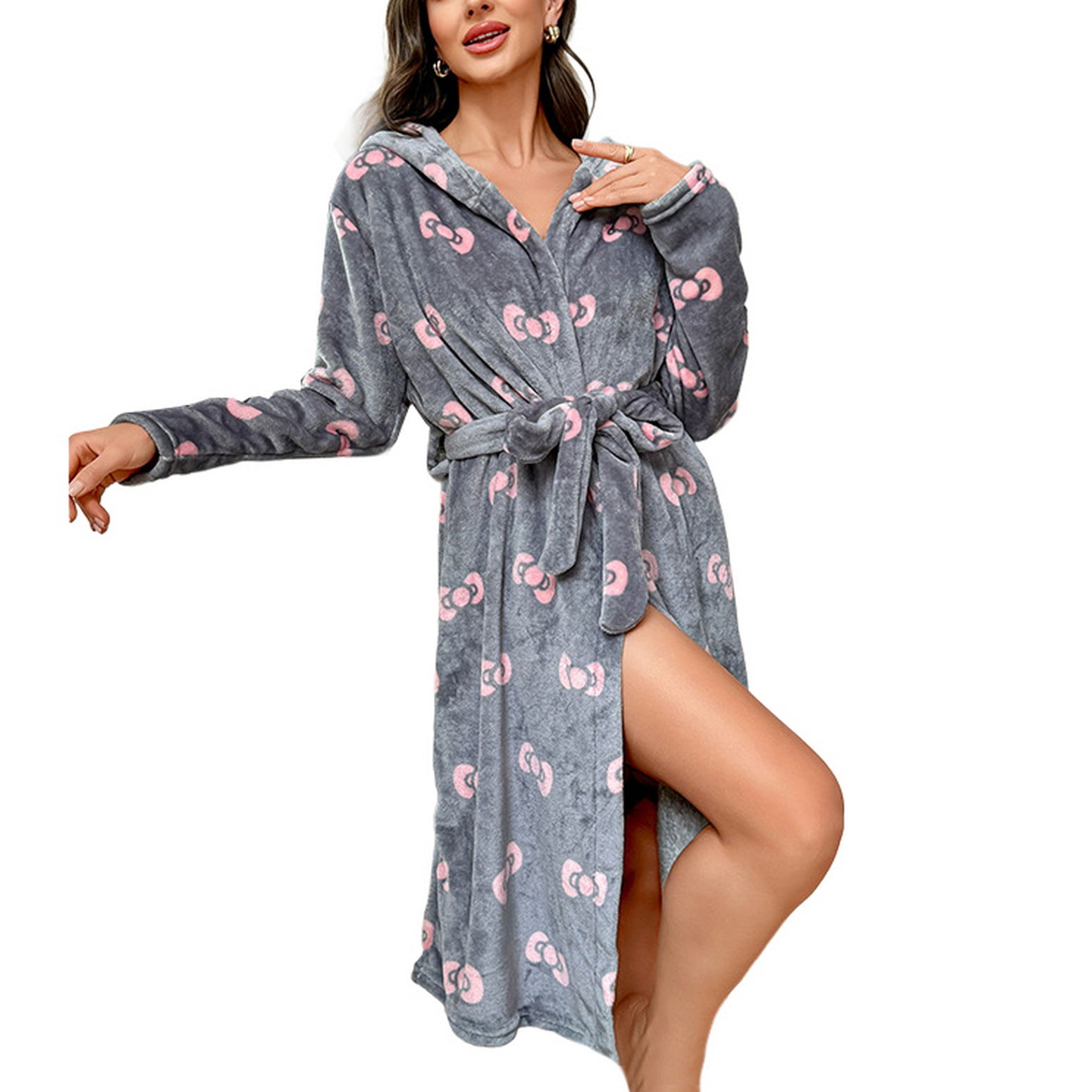 Defitshape Women's Fleece Fuzzy Robe Calf Length Bath Robe Fluffy ...