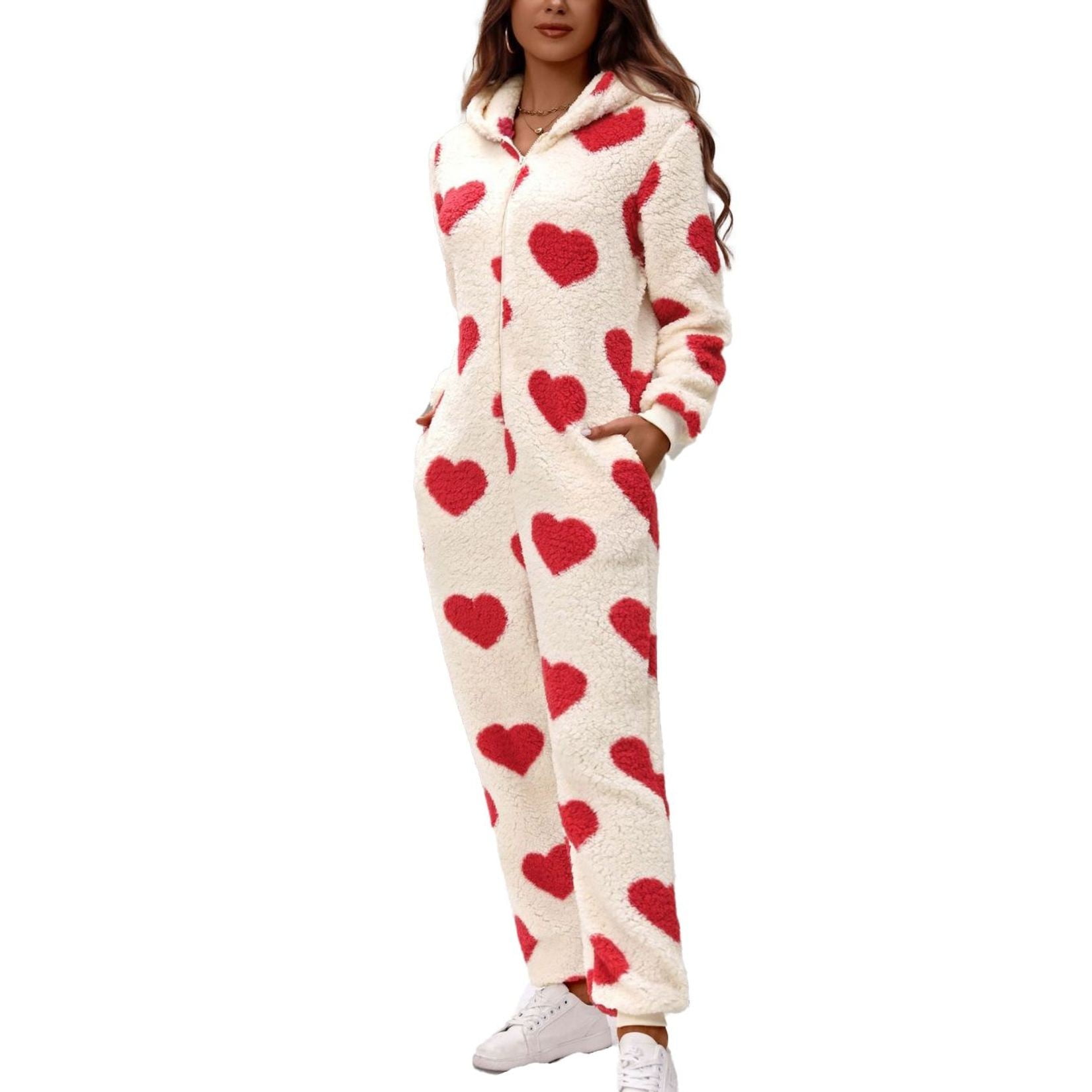 Defitshape Women's Fleece Onesies Pajama Fuzzy Plush Adult One Piece ...