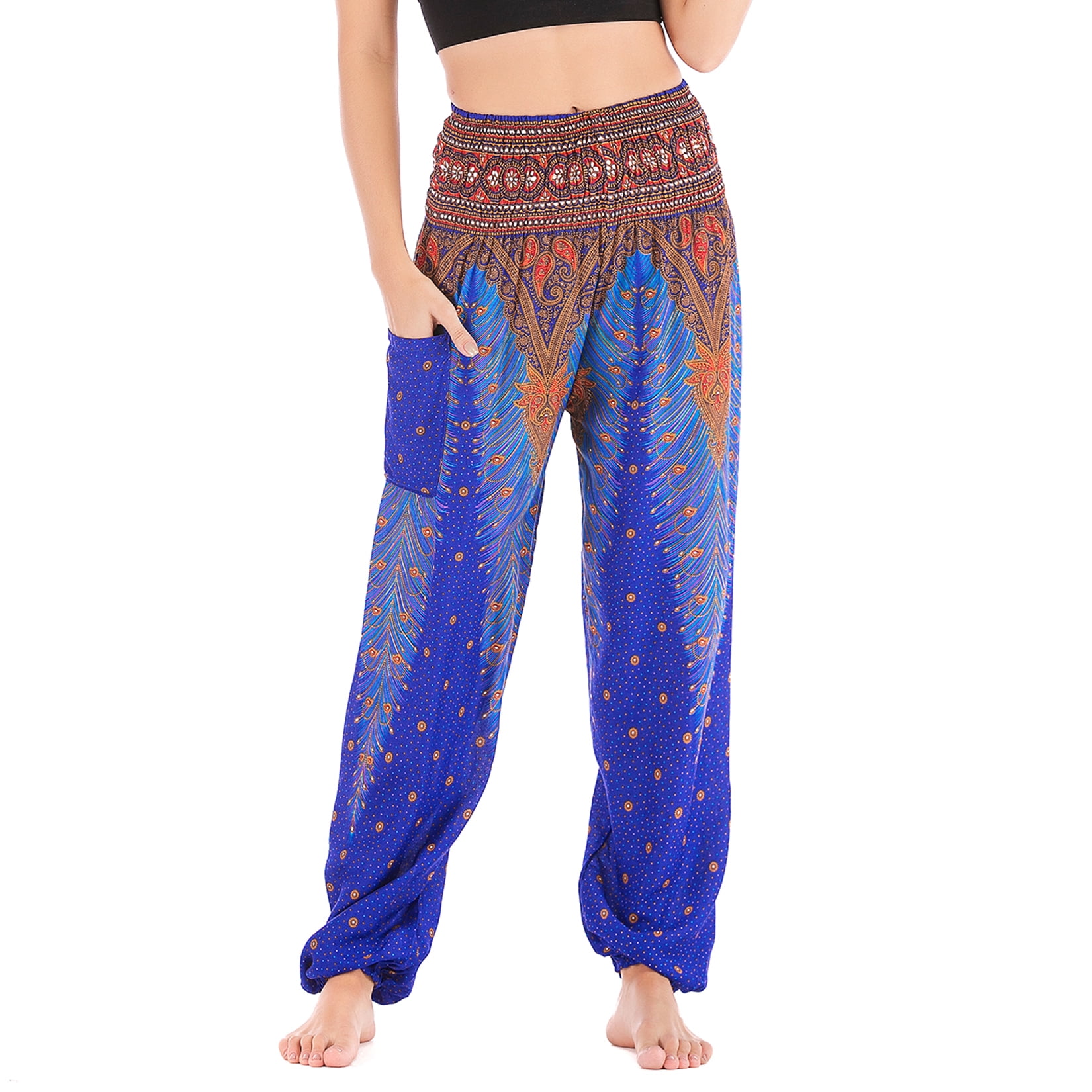 Defitshape Women's Harem Boho Pants Yoga Hippie Jogger Genie Pants with ...