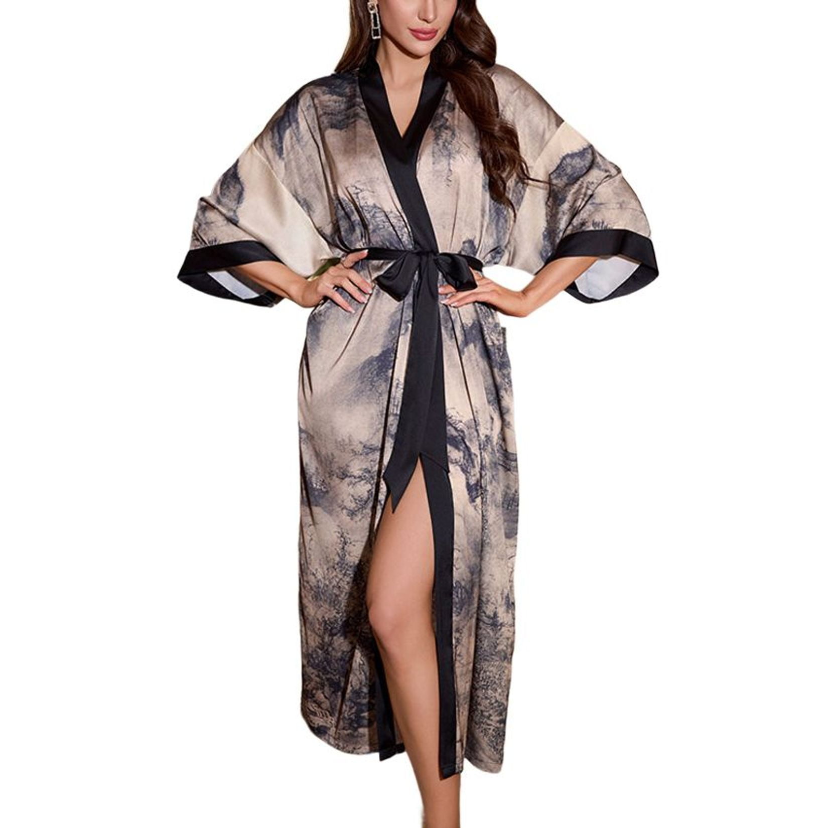 Defitshape Women's Kimono Bath Robe Billowy Bathrobe Deep V Neck Breathable Chic Cardigan Calf ...