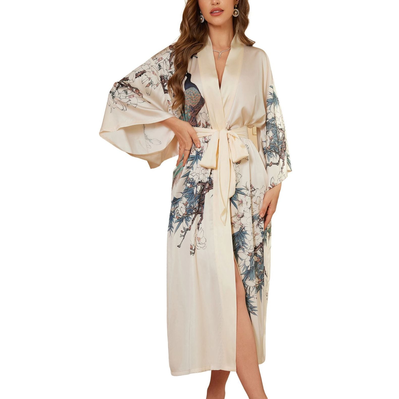 Defitshape Women's Kimono Bathrobe Bridal Bath Robe Calf Length ...