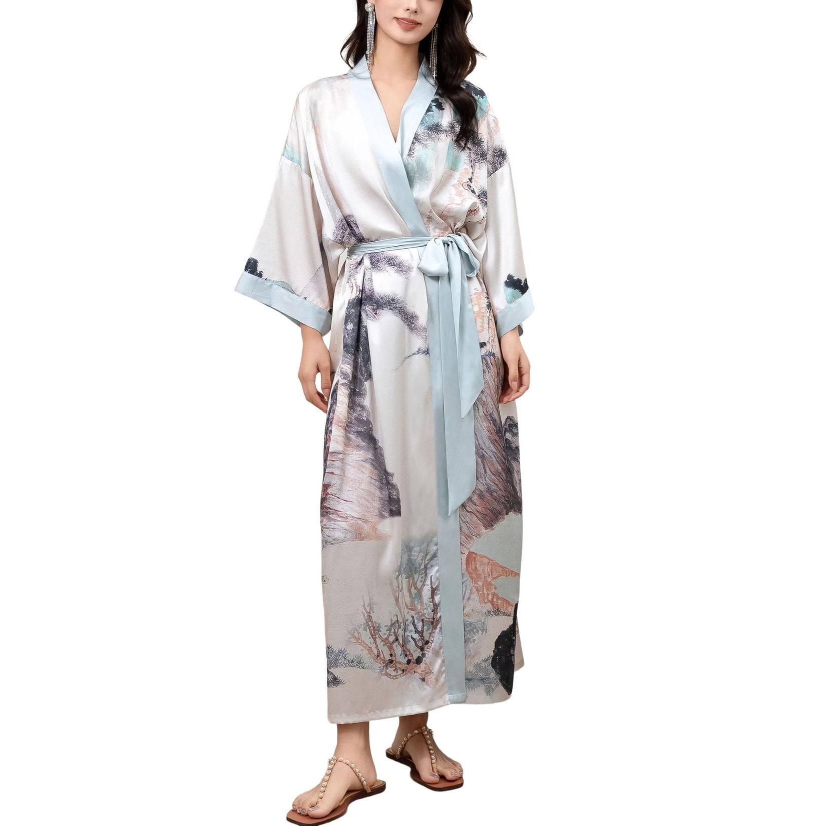 Defitshape Women's Kimono Bathrobe Calf Length Bath Robe Chic Cool ...