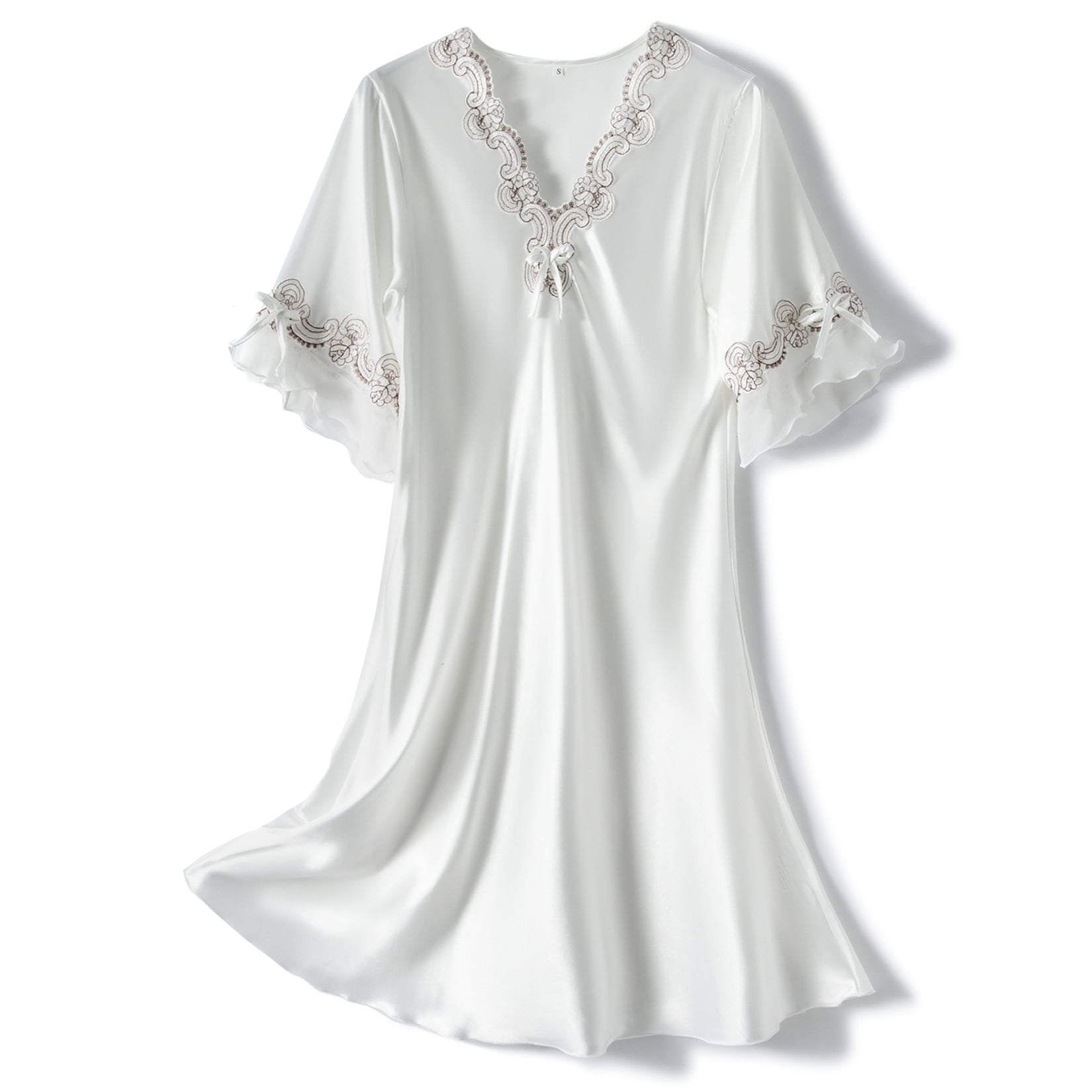 Defitshape Women's Silk Nightgown, Satin Night Dress, Lace Nightshirt ...