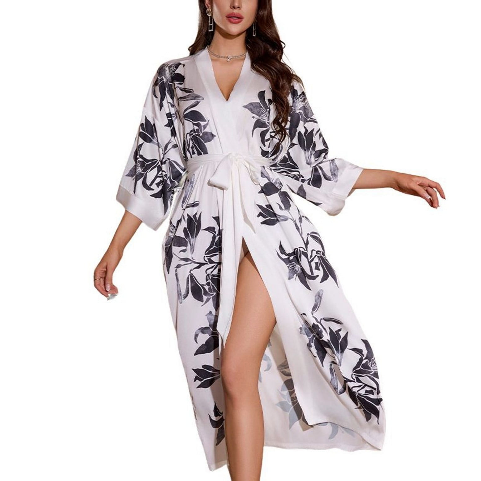 Defitshape Women's Long Bath Robe Bridal Bathrobe Chic Billowy Drop ...