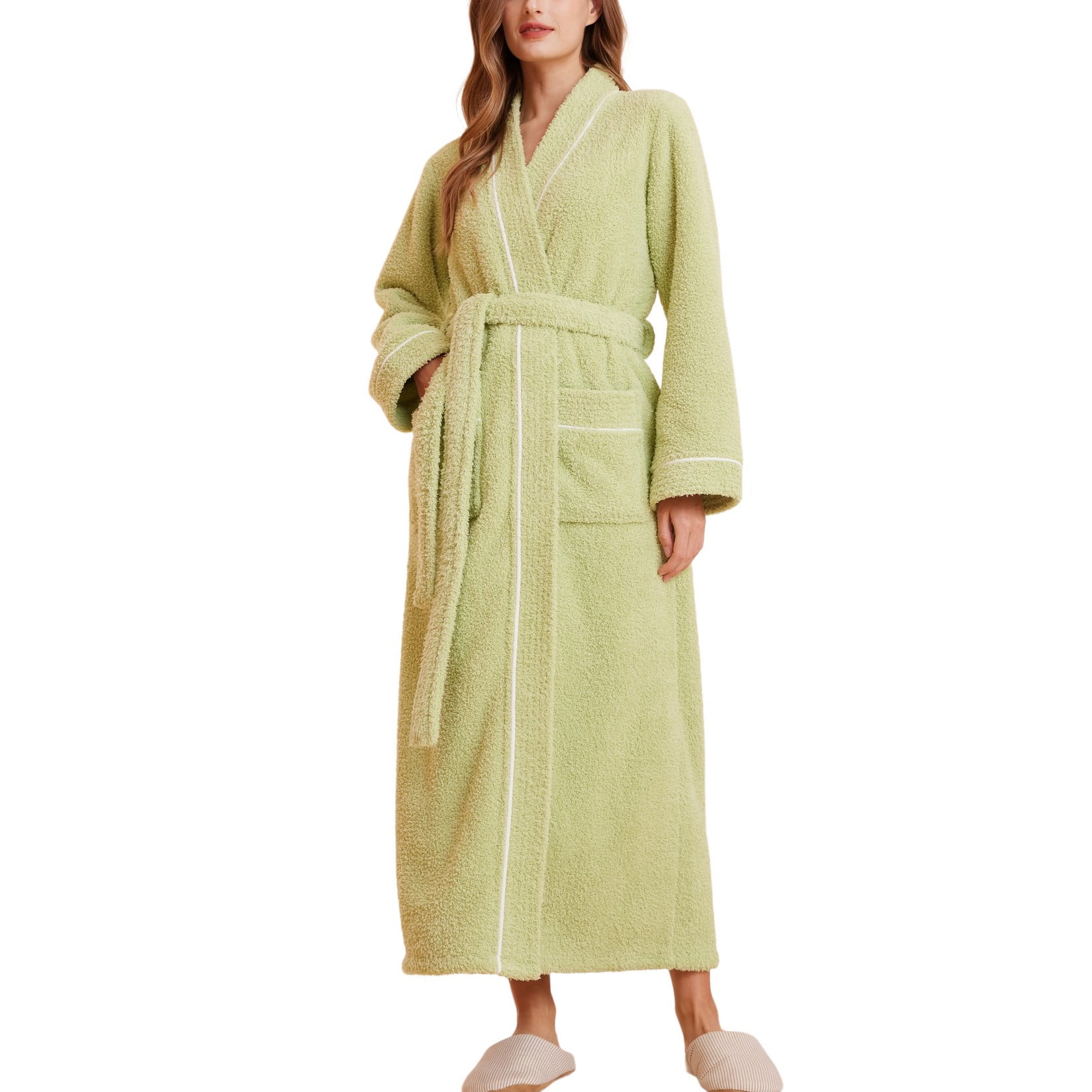 Defitshape Women's Long Bathrobe Plush Fleece Fuzzy Calf Length ...