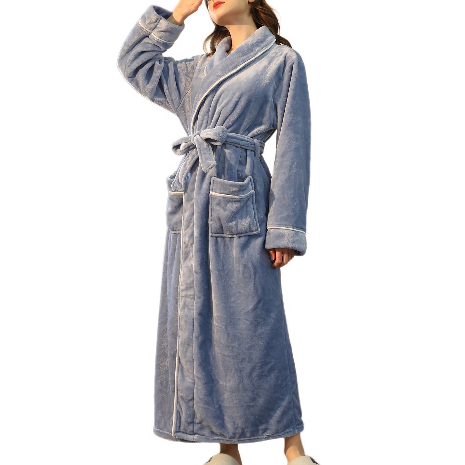 Defitshape Women's Long Fuzzy Robe Ladies Winter Warm Fleece Soft Cozy ...