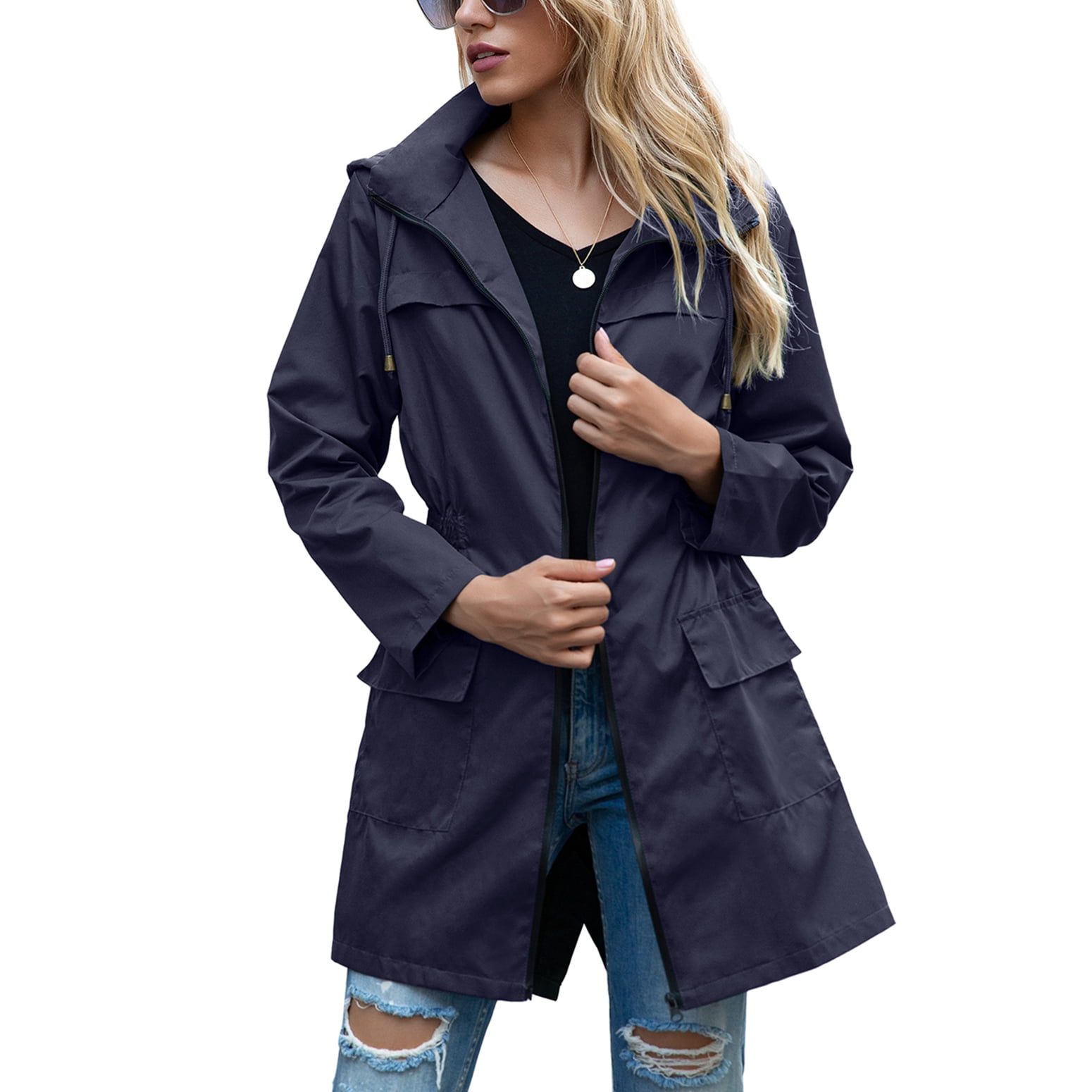 Defitshape Women's Long Sleeve Anorak Waterproof Raincoat Long High ...