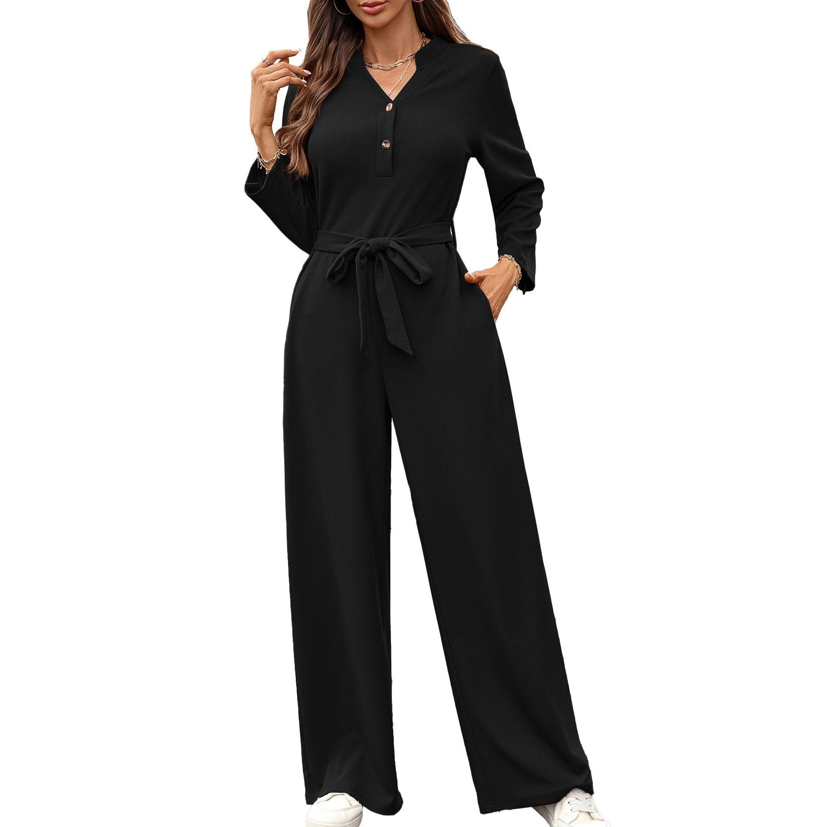Defitshape Women's Long Sleeve Jumpsuit Casual Jumper Pant 2025 ...