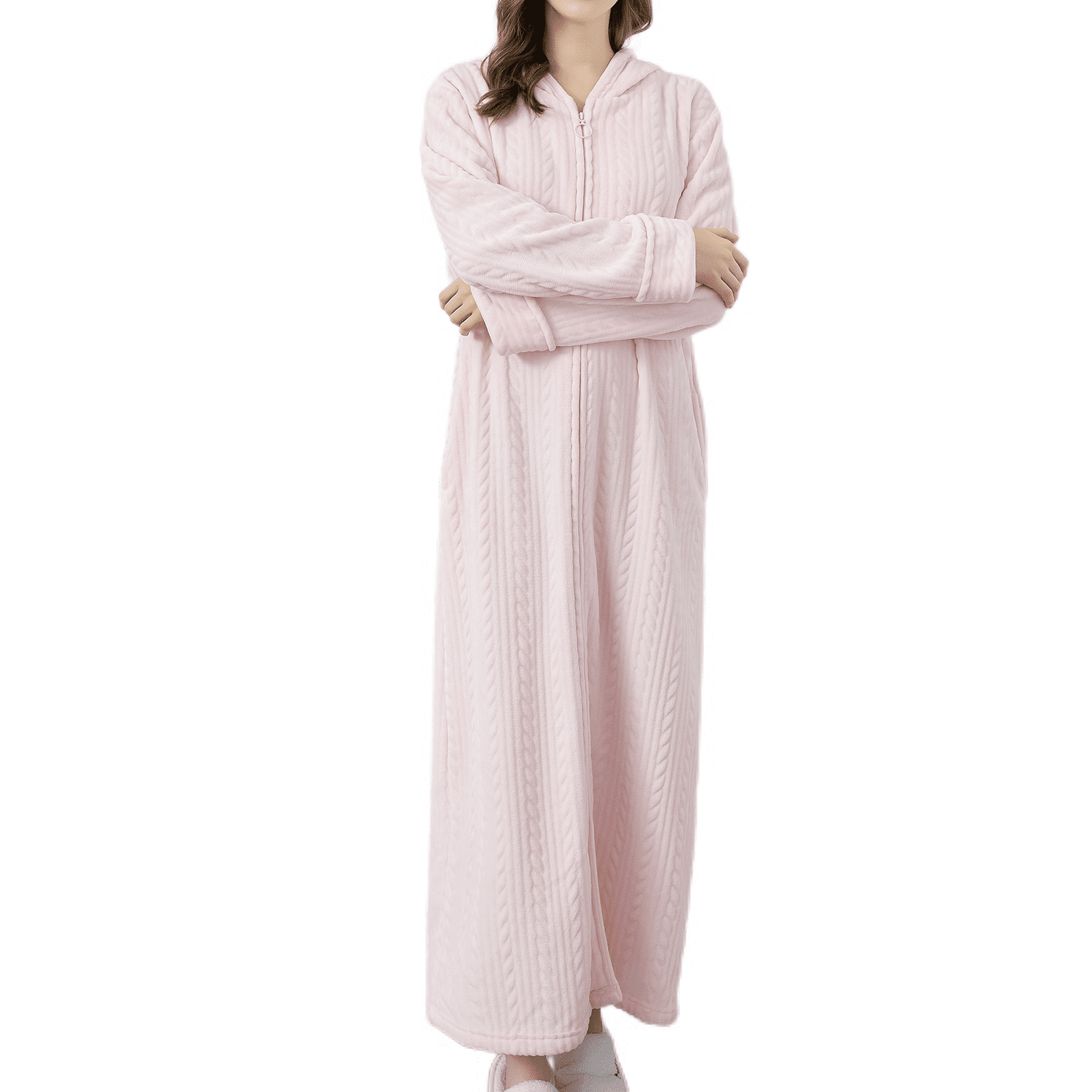 Defitshape Women's Long Sleeve Robe Ladies Baggy Long Hooded Zipper ...