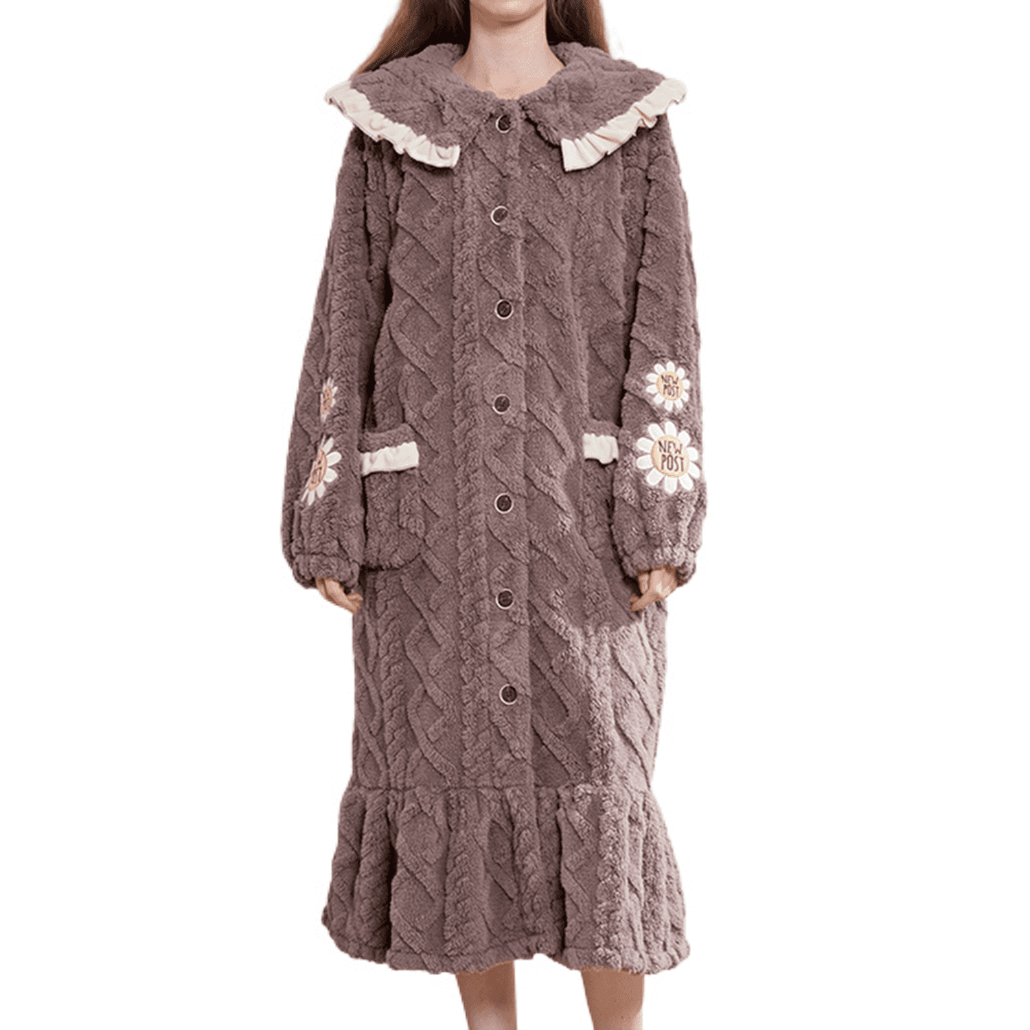 Defitshape Women's Long Sleeve Robe Winter Soft Fuzzy Plush Button Down ...