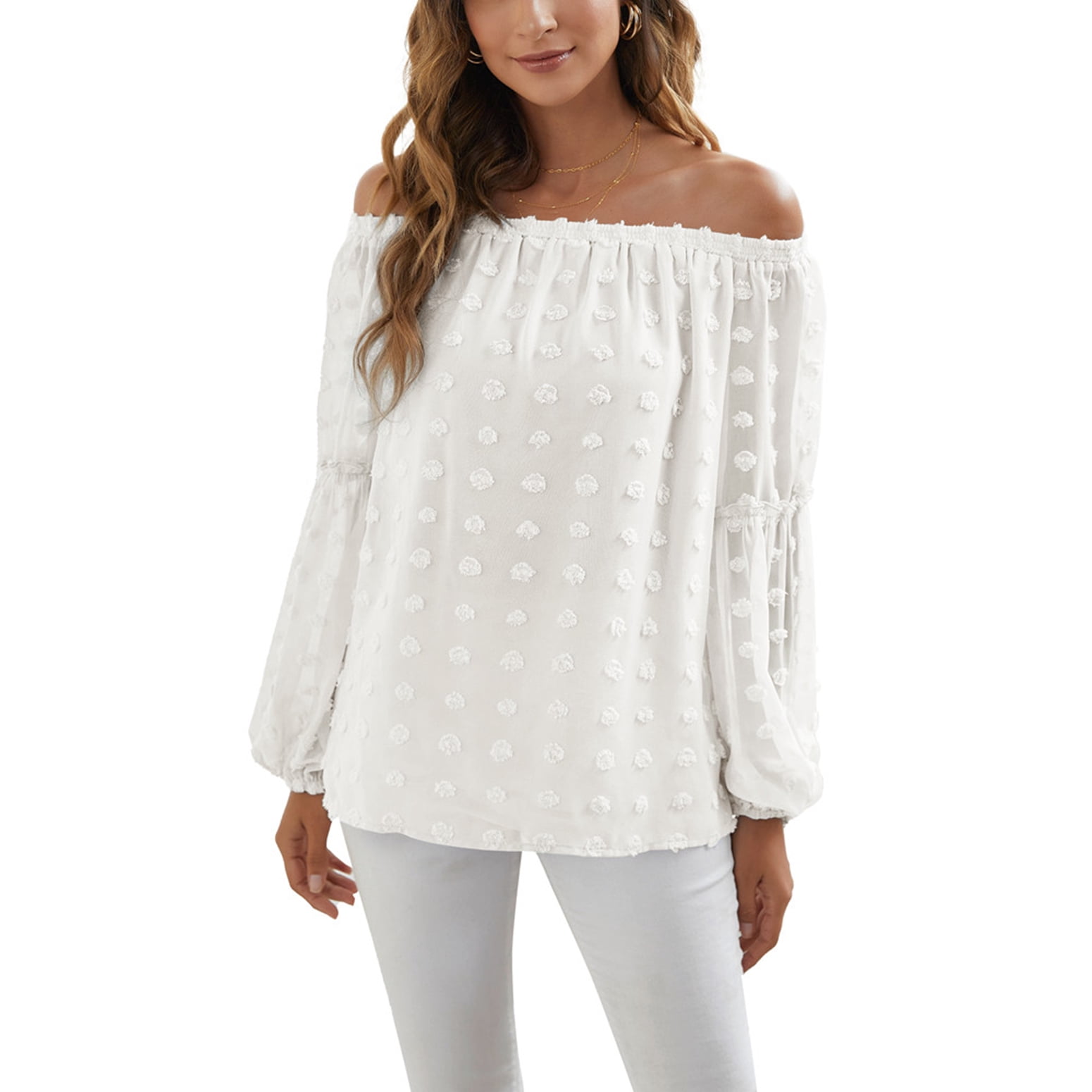 Defitshape Women's Long Sleeve Shirt Soft Top Chiffon Fall Off The ...