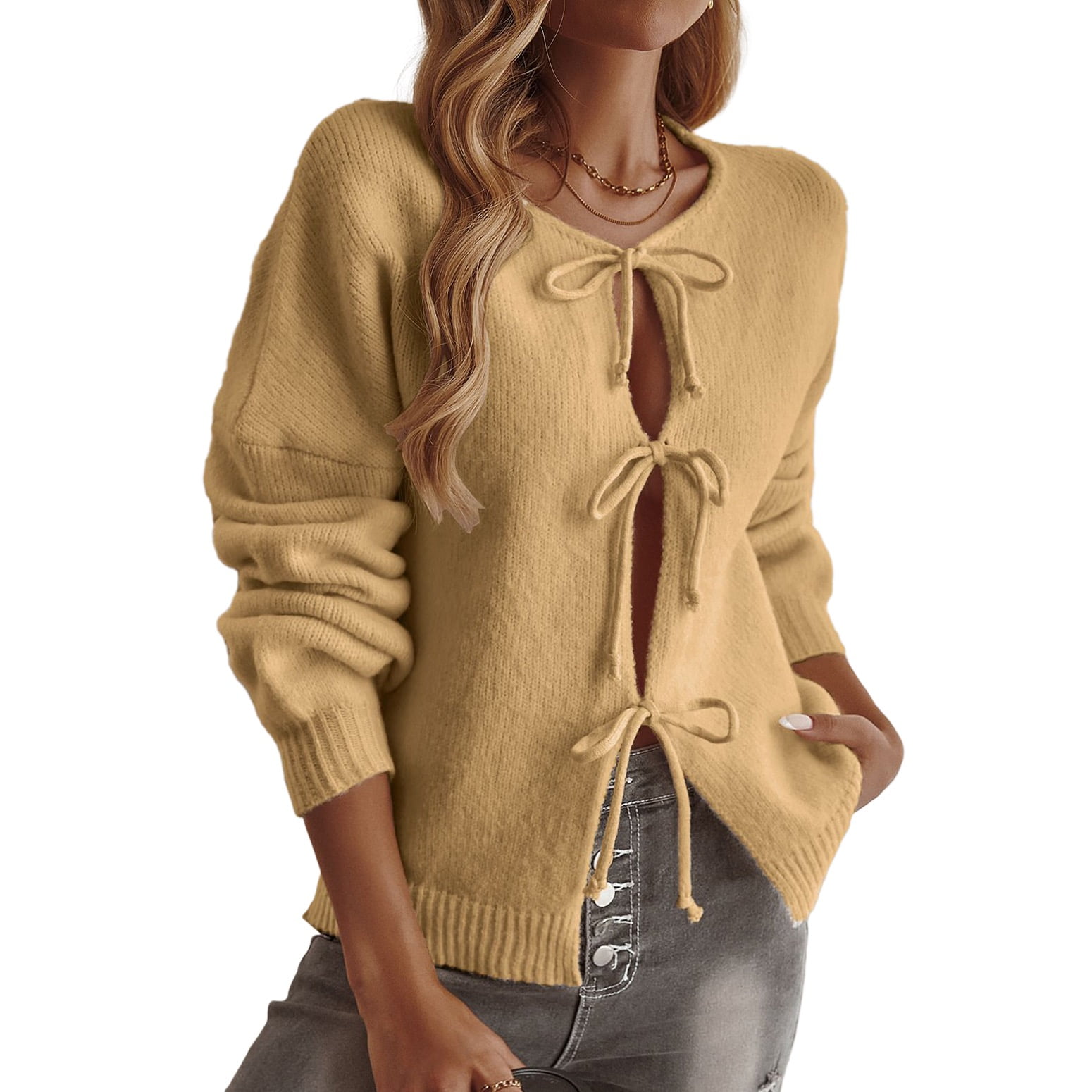 Defitshape Women's Long Sleeve Soft Winter Cardigan Sweater Warm ...