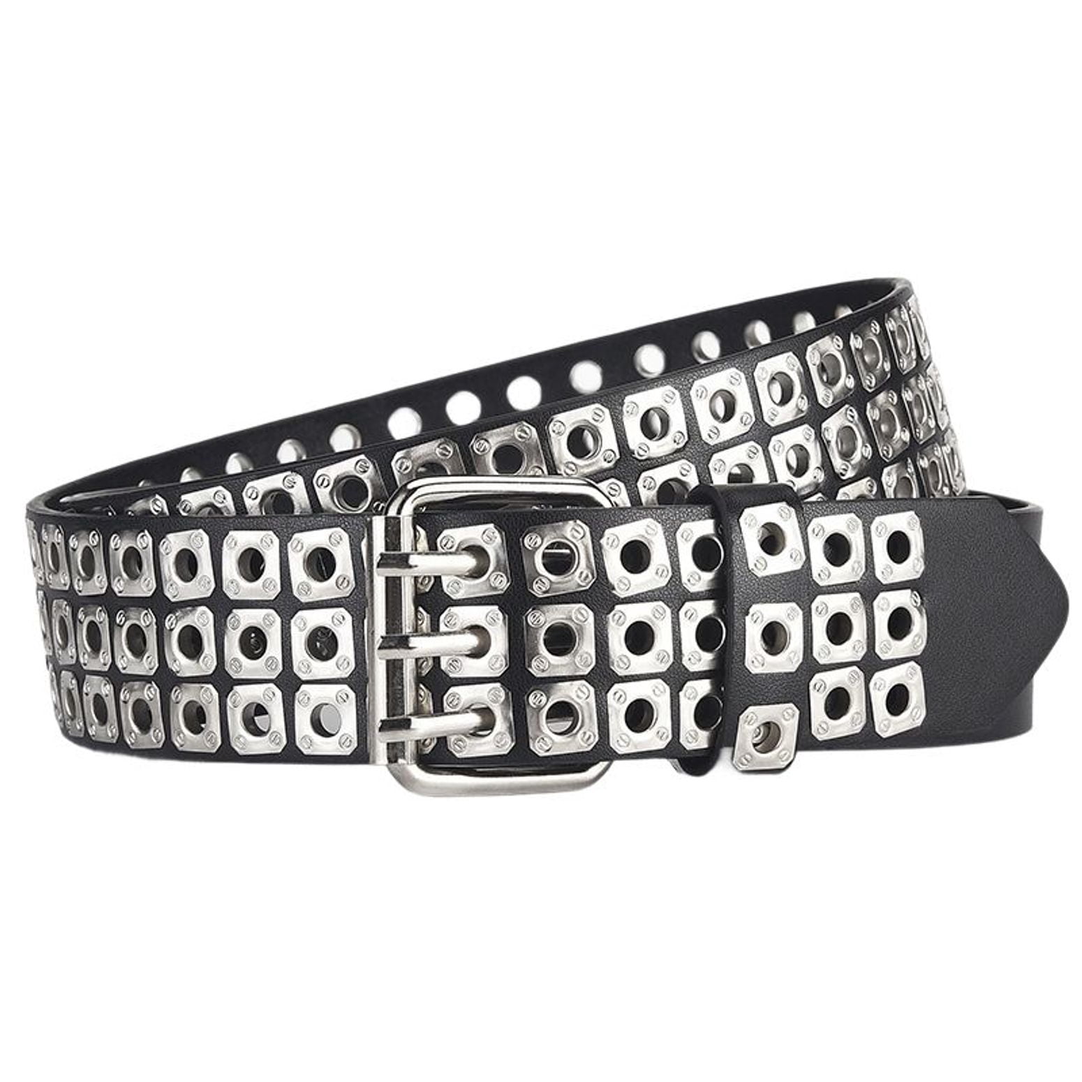 Defitshape Women's Metal Adjustable Grommet Belts Faux Leather Belt ...