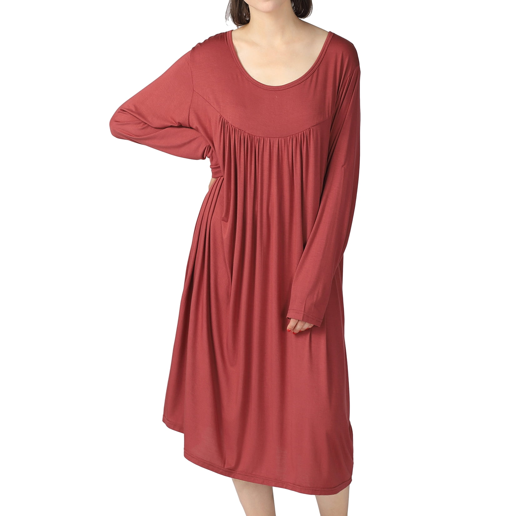 Defitshape Women's Plus Size Nightgown Cotton Long Sleeve Sleepwear ...