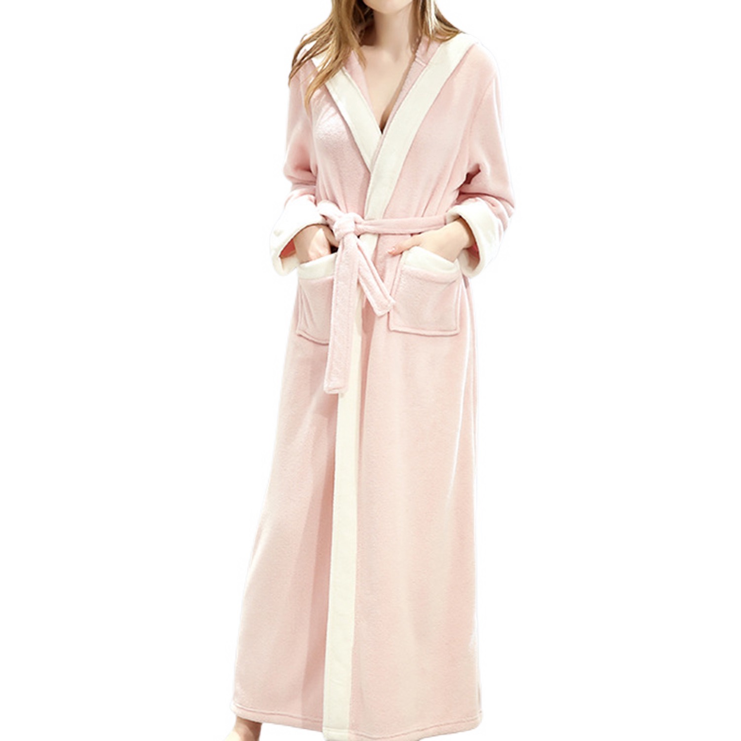 Defitshape Women's Plush Full Length Robe with Hood Ladies Soft Long ...