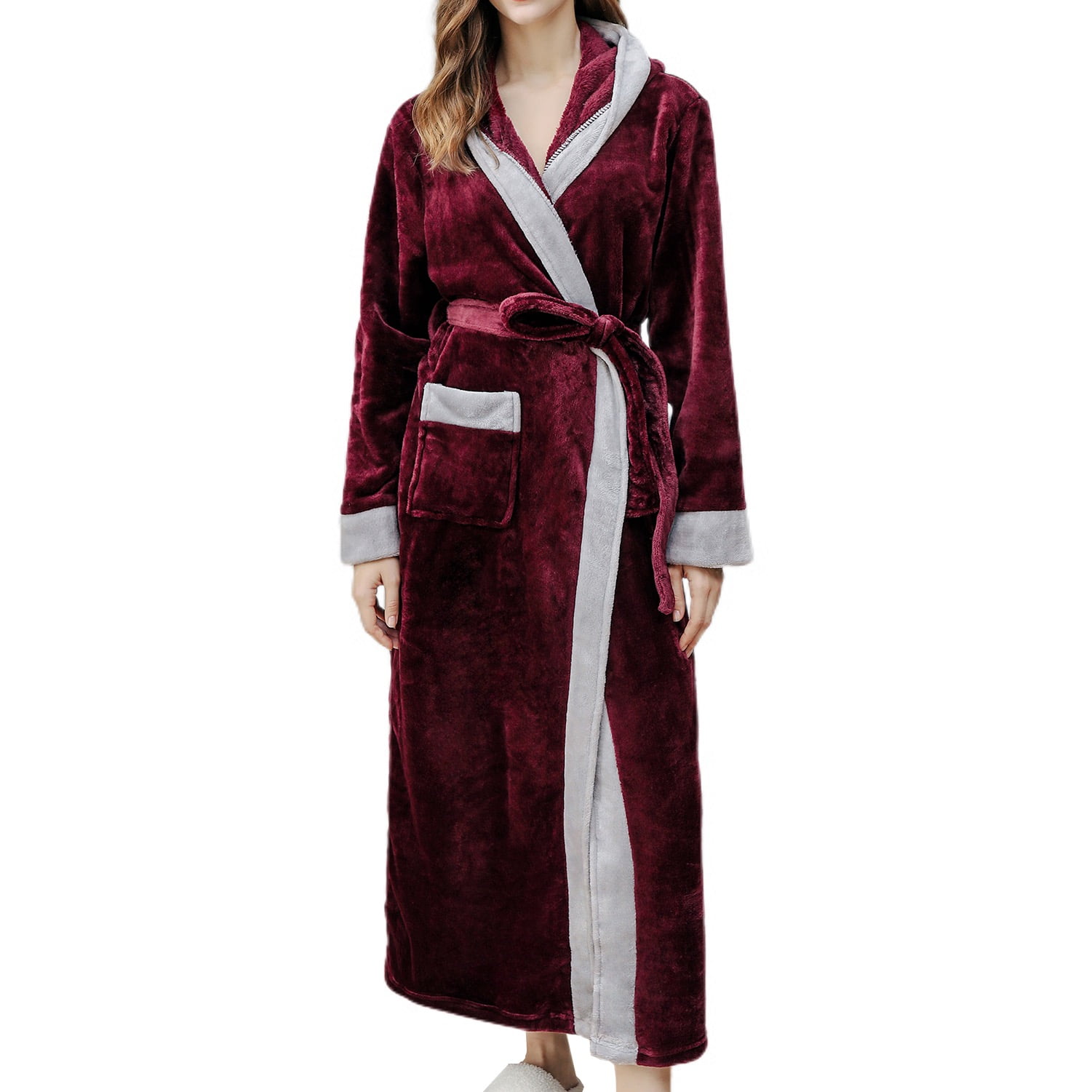 Defitshape Women's Plush Full Length Robe with Hood Ladies Soft Long ...