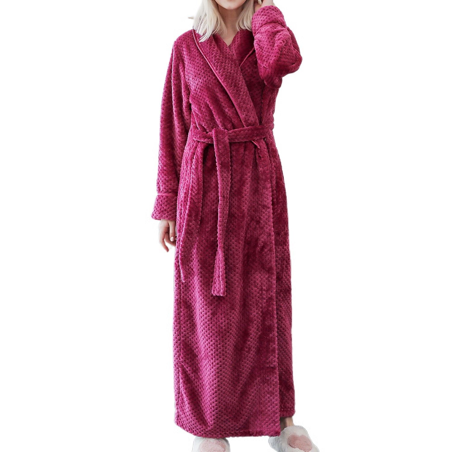 Defitshape Women's Plush Long Robe Soft Cozy Long Sleeve Full Length ...